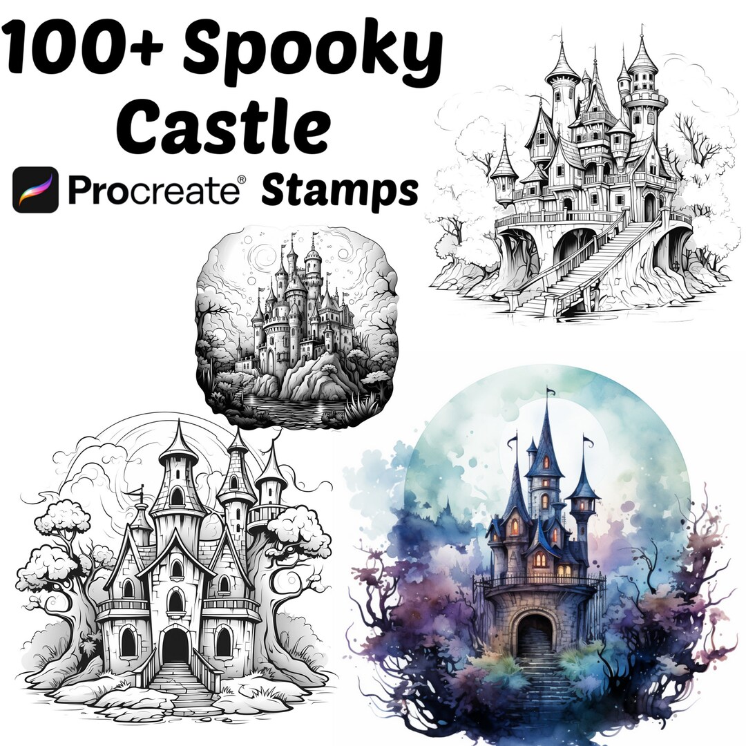 Procreate Spooky Castle Stamps | 100+ Haunted Castle Procreate Brushes ...