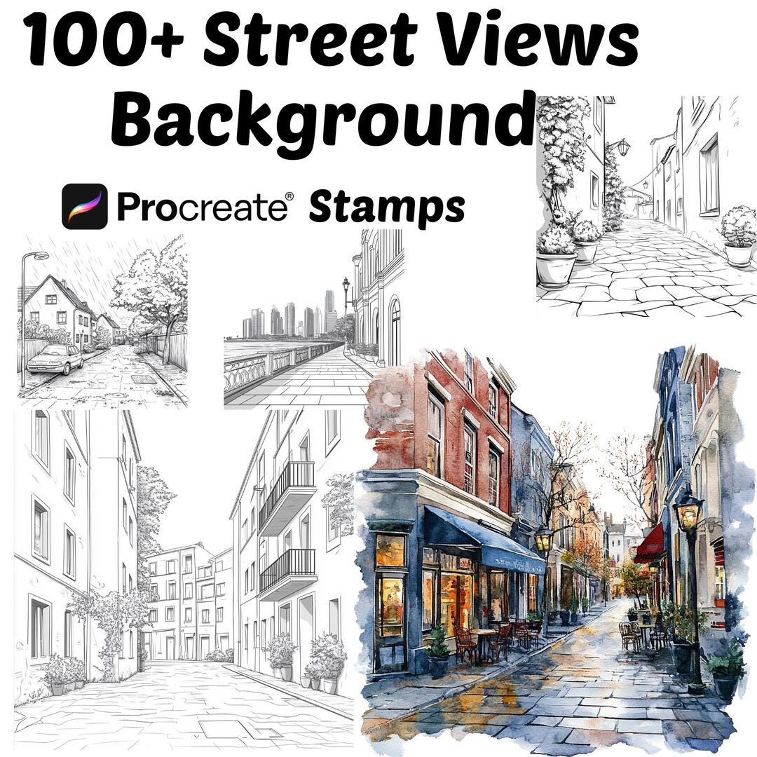 Procreate Street Views Background Stamps | 100+ Street Views Procreate ...