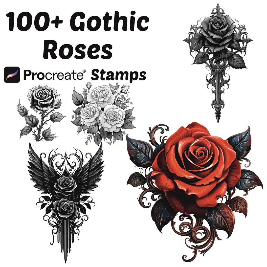 Procreate Gothic Roses Stamps | 100+ Tattoo Roses Procreate Brushes ...