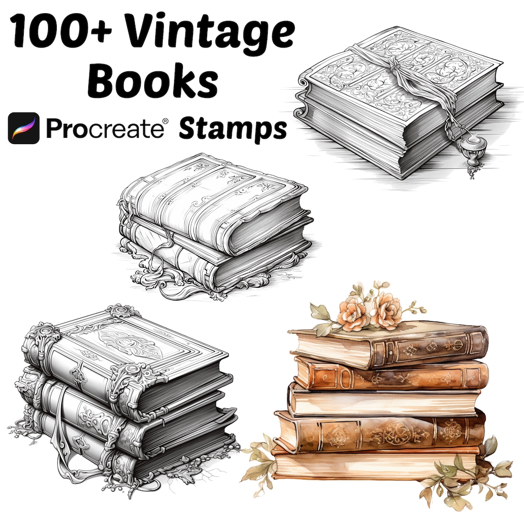 Procreate Vintage Books Stamps | 100+ Procreate Book Brushes | Clothes ...
