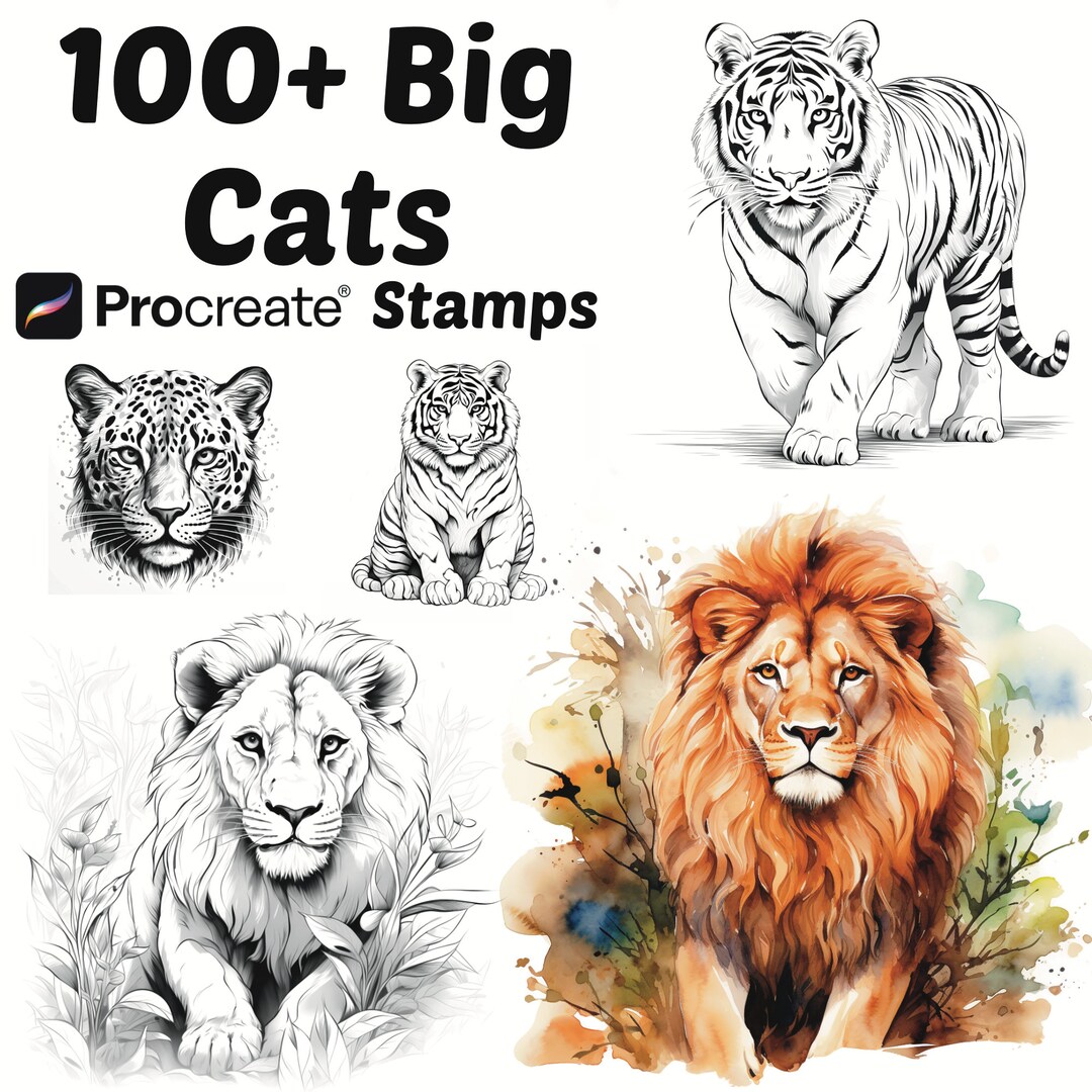 Procreate Animals Stamps | 100+ Big Cats Procreate Brushes | Animals ...