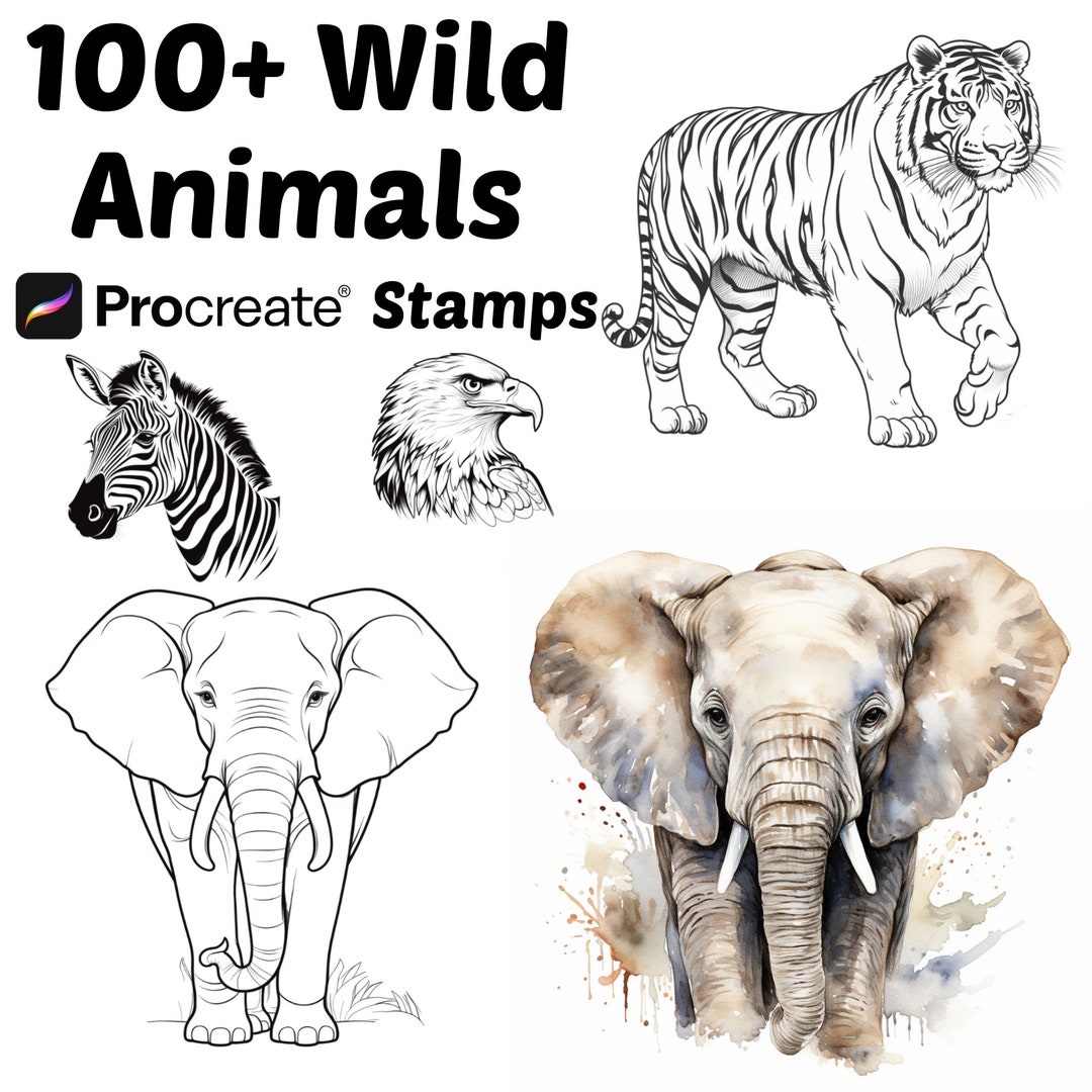 Procreate Animals Stamps | 100+ Wild Animal Procreate Brushes | Animals ...