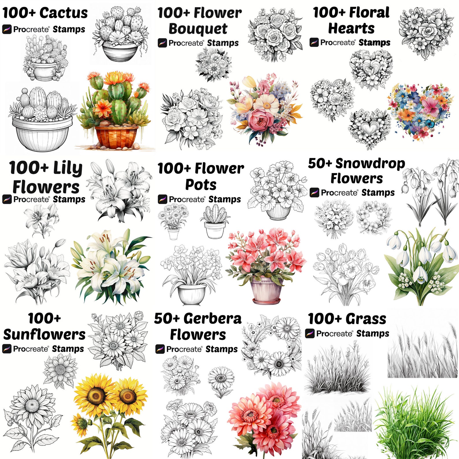 Procreate Botanical Bundle Stamps | 3500+ Flowers Procreate Brushes ...