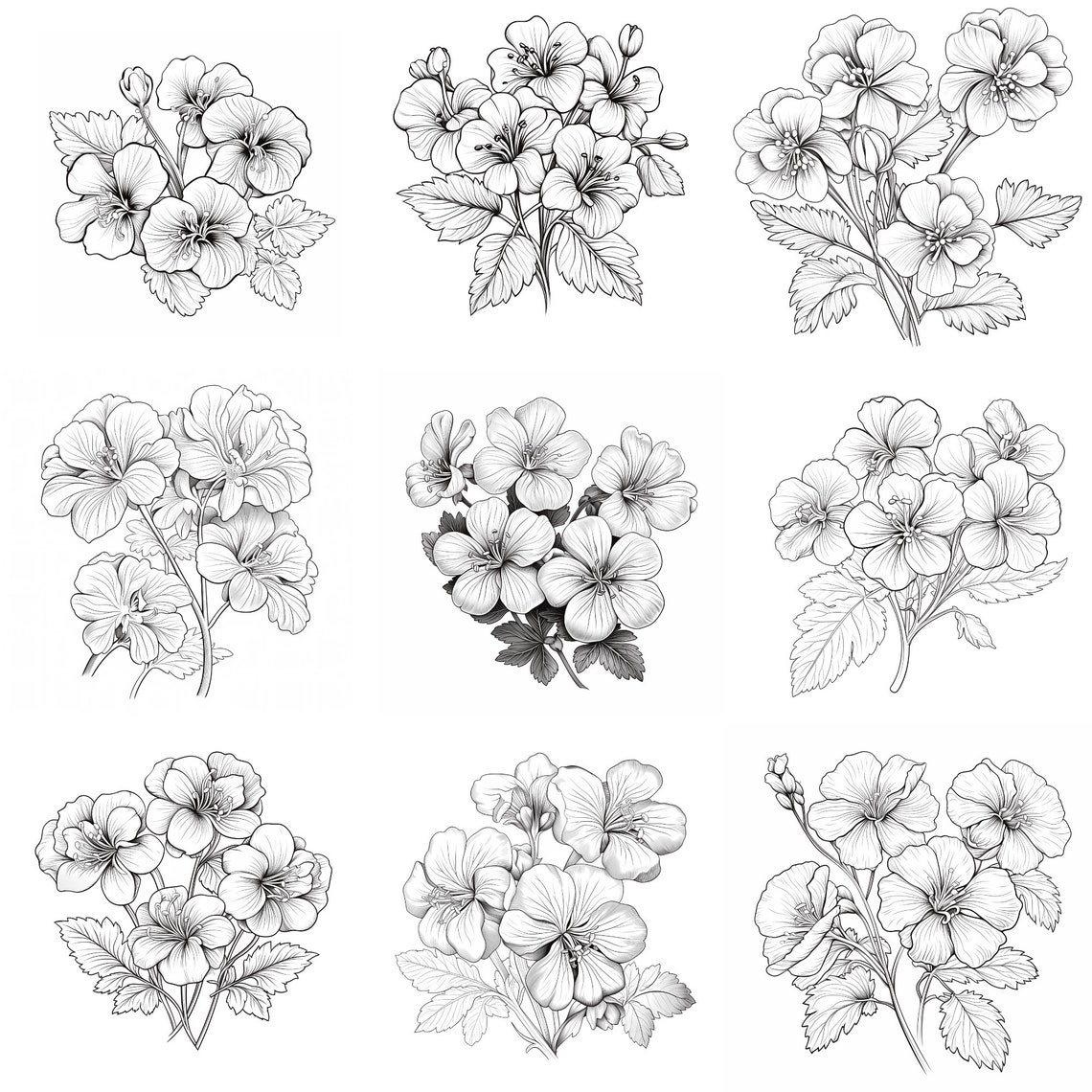 Flowers PNG 50 Geranium Flowers Png Floral PNG Wildflowers PNG Doodle ...