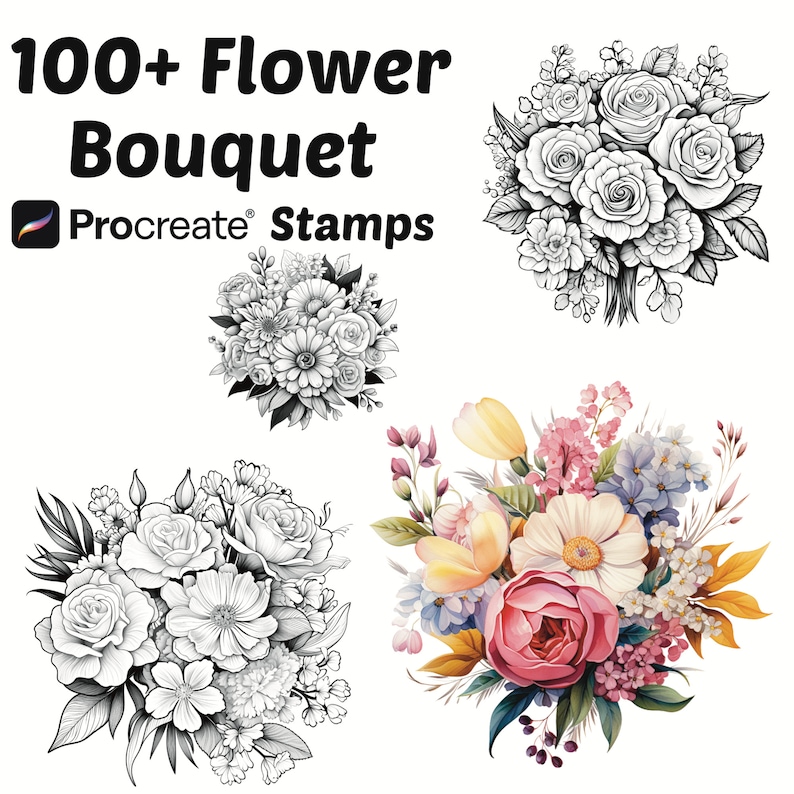Procreate Flower Bouquet Stamps 100 Flower Bouquet Procreate Brushes Botanical Procreate Floral ...