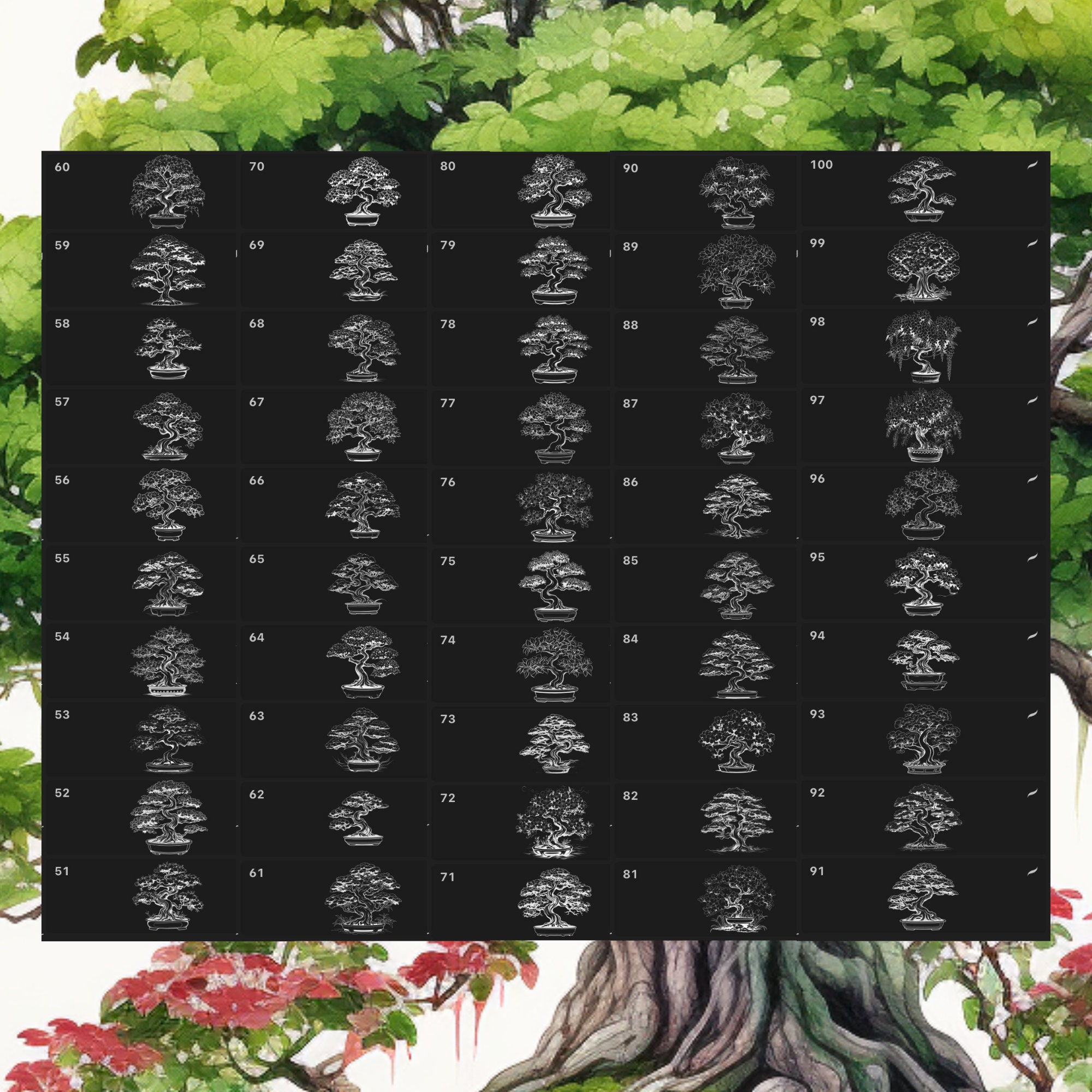 Procreate Bonsai Trees Stamps 100 Trees Procreate Brushes Botanical ...
