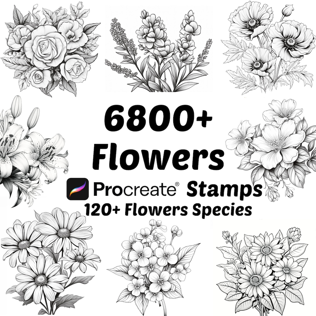 Procreate Floral Bundle Stamps | 6800+ Flowers Procreate Brushes ...