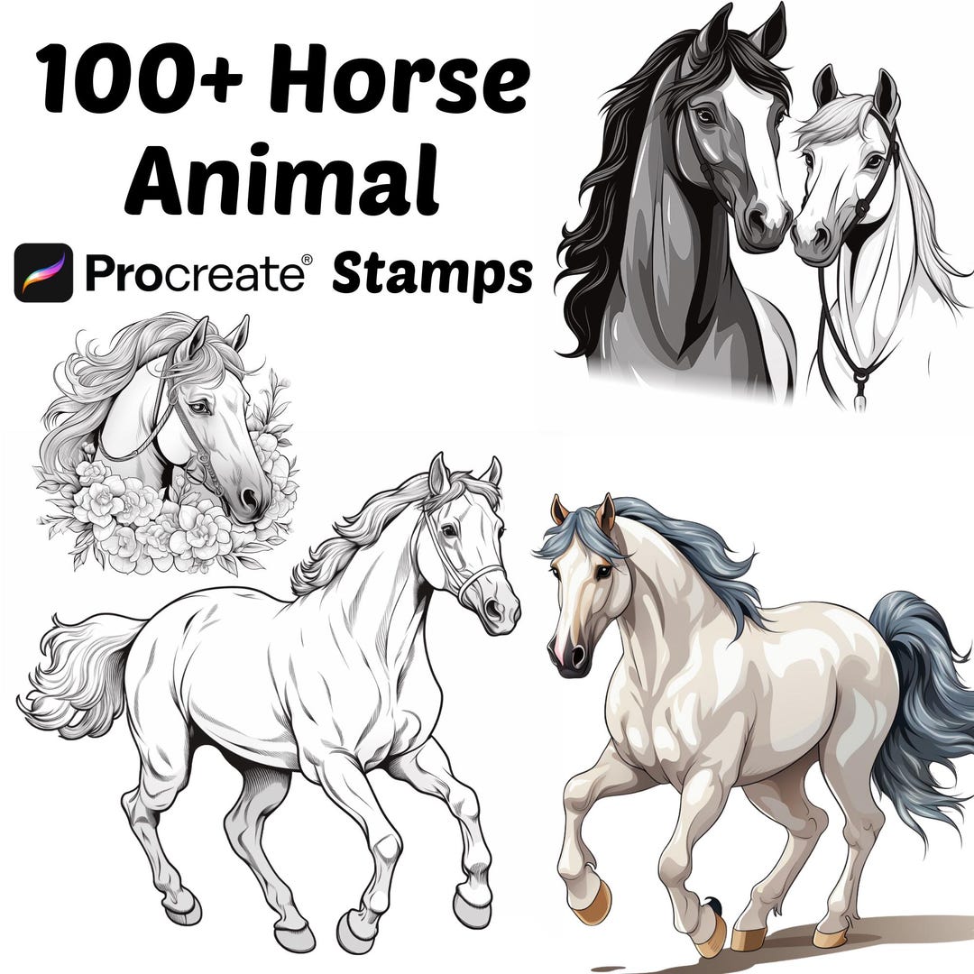 Procreate Animals Stamps | 100+ Horse Procreate Brushes | Animal ...