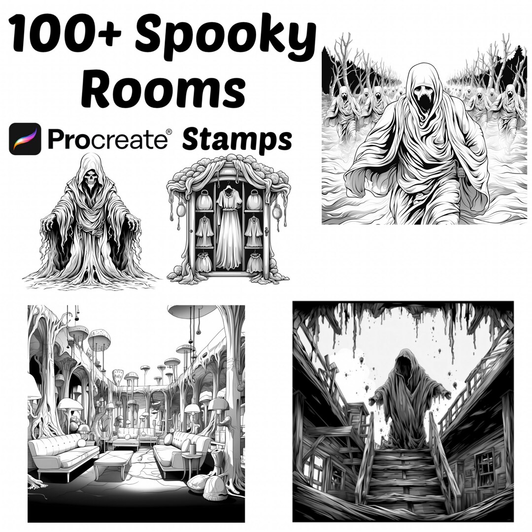Procreate Spooky Rooms Stamps | 100+ Haunted Rooms Procreate Brushes ...