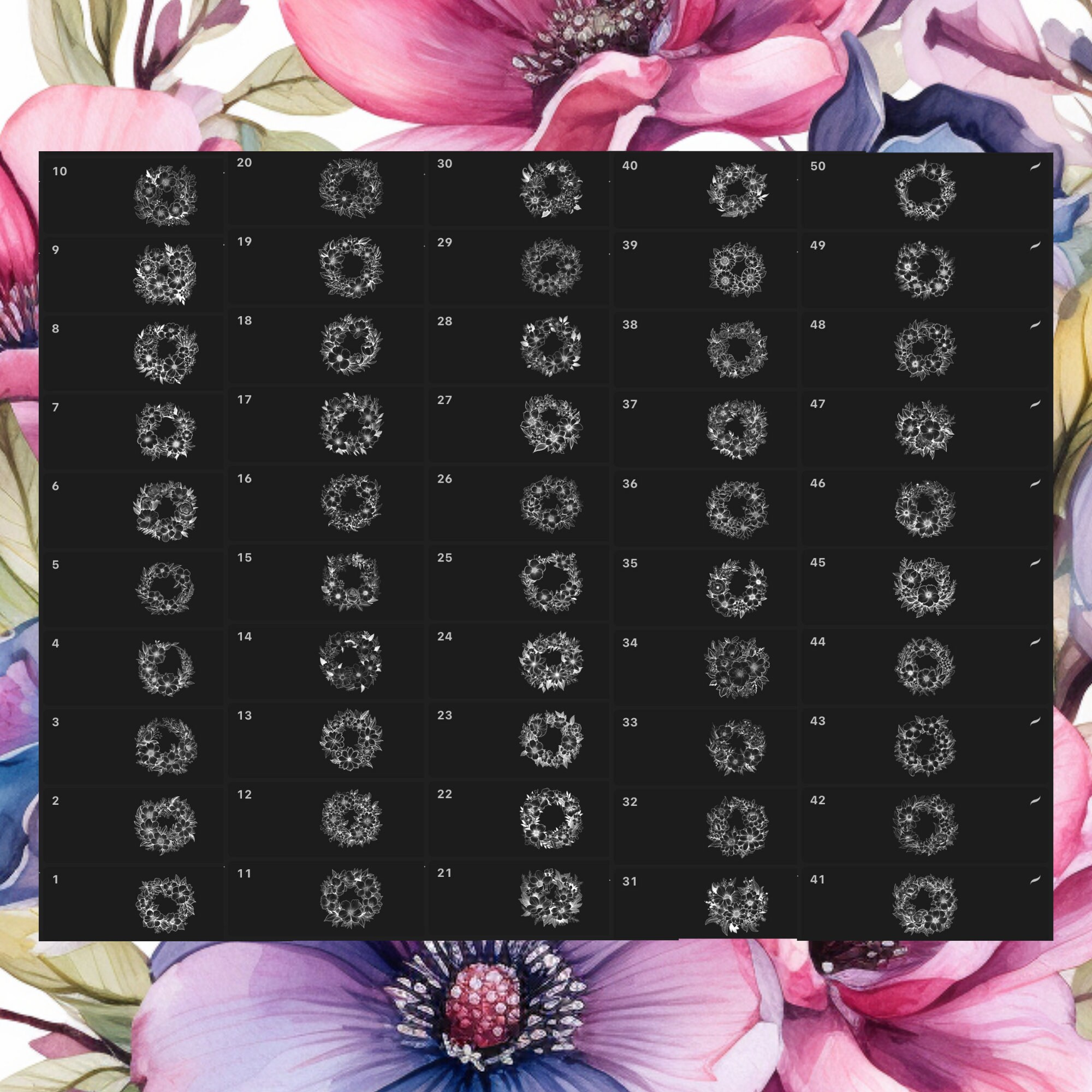 Procreate Flower Wreath Stamps 100 Flower Wreath Procreate Brushes ...