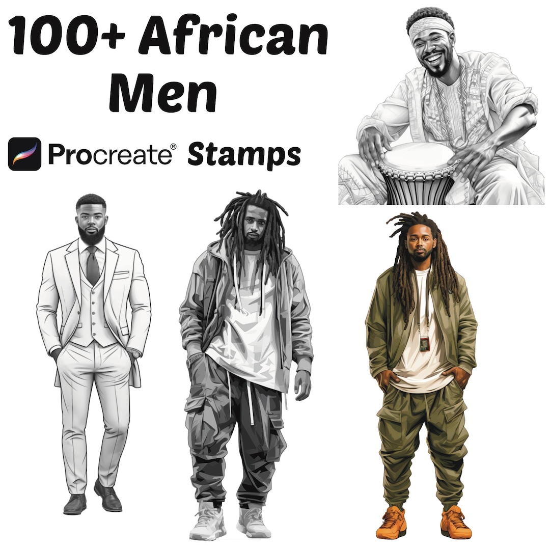 Procreate African Men Stamps | 100+ Body Poses Procreate | Human ...