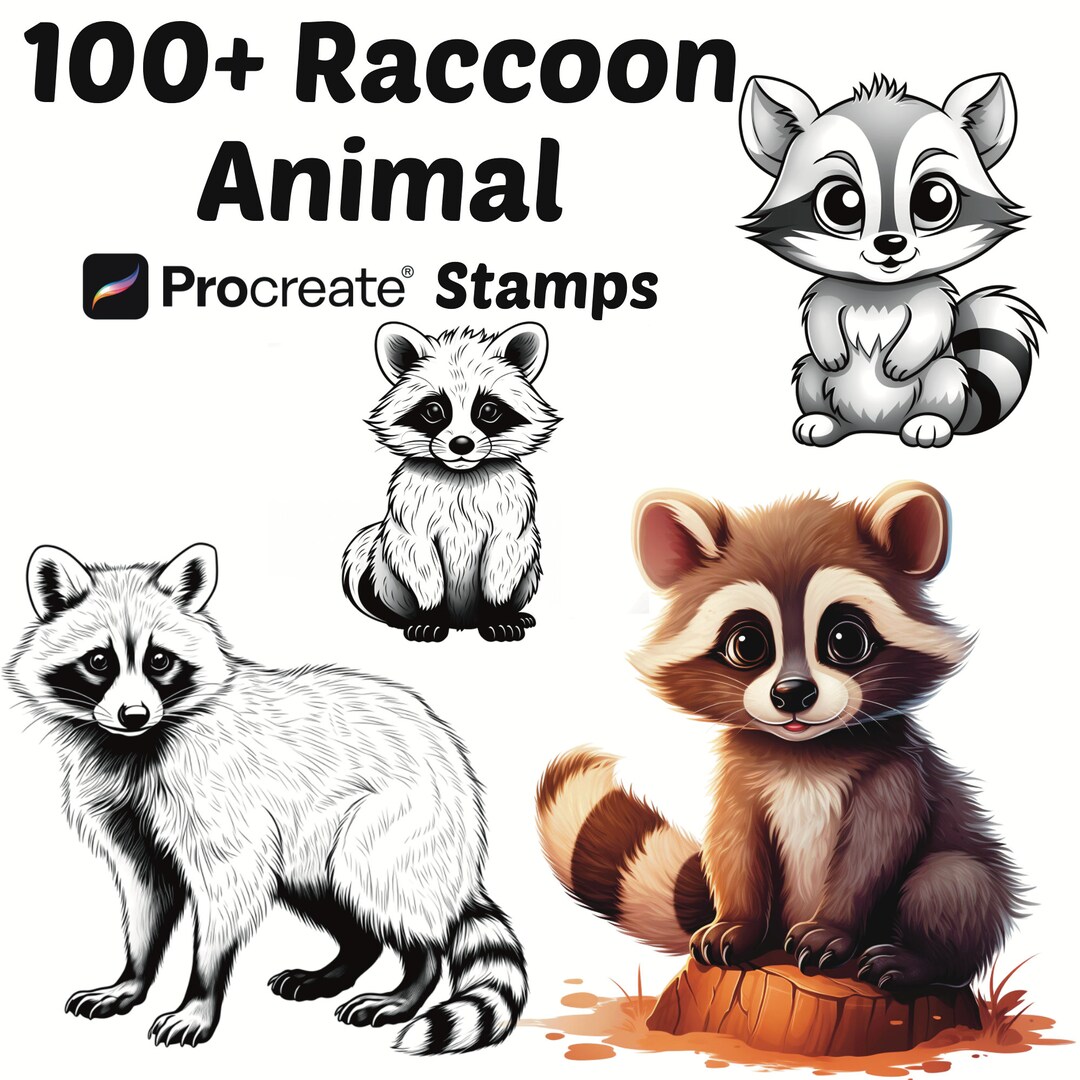 Procreate Animals Stamps | 100+ Raccoon Procreate Brushes | Animals ...