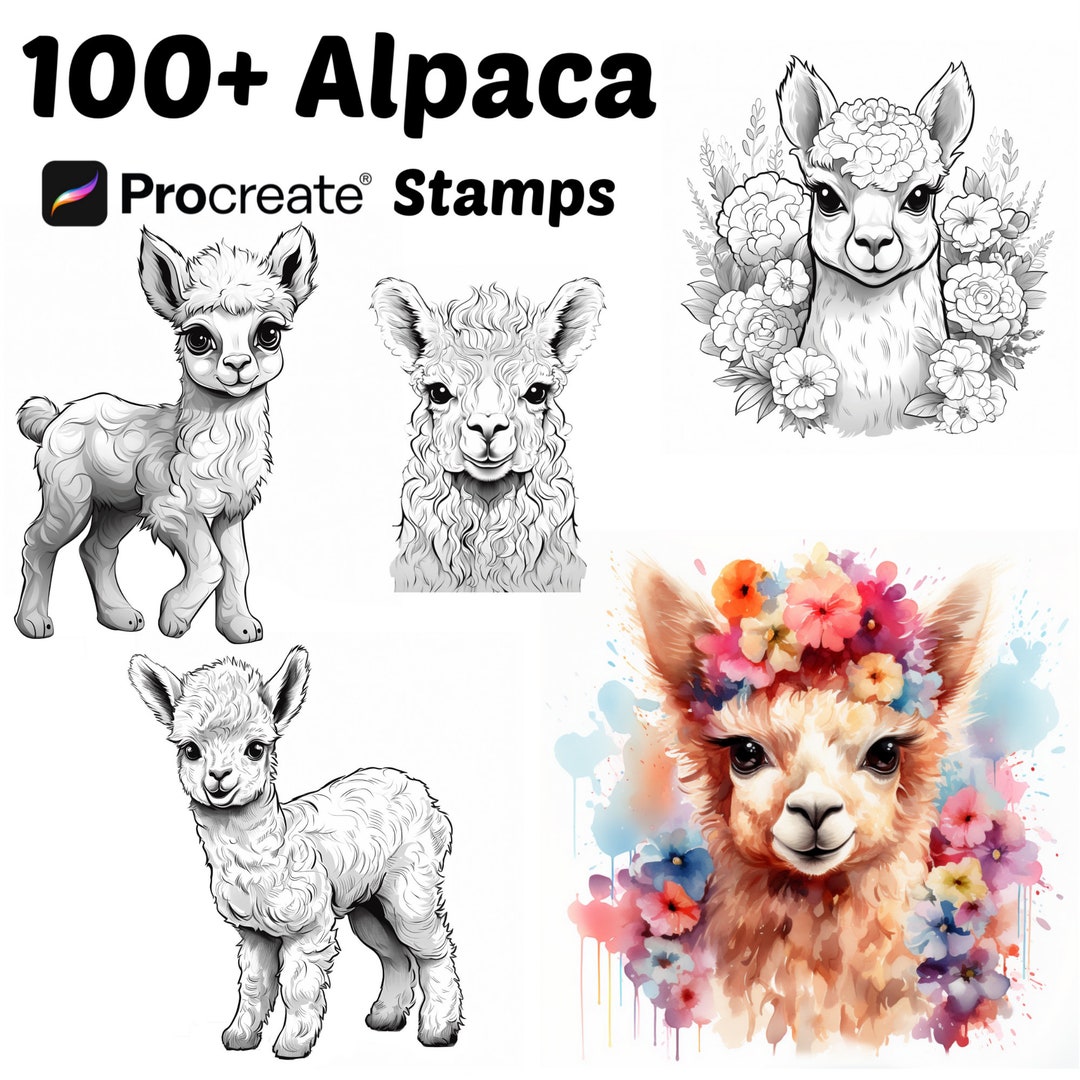 Procreate Animals Stamps | 100+ Cute Alpaca Procreate Brushes | Llama ...