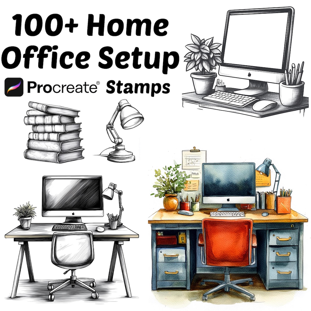 Procreate Home Office Setup Stamps | 100+ Office Setup Procreate ...