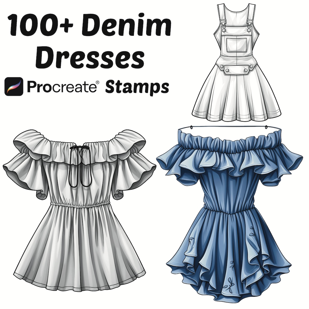 Procreate Denim Clothes Stamps | 100+ Dresses Procreate Brushes ...