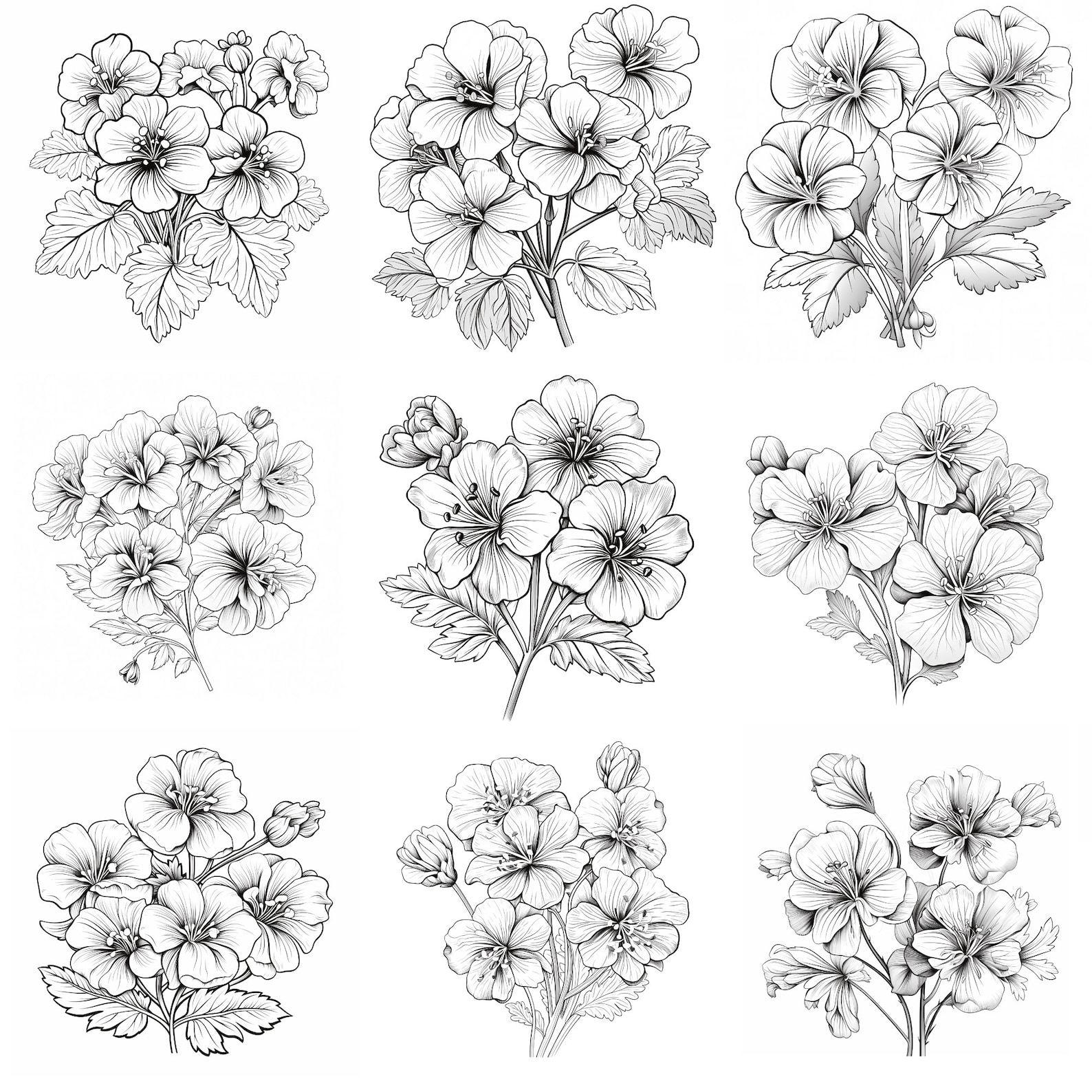 Flowers PNG 50 Geranium Flowers Png Floral PNG Wildflowers PNG Doodle ...