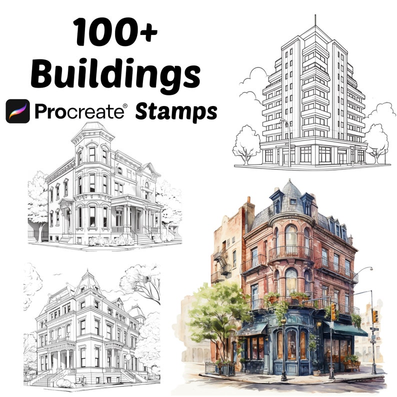 Procreate Buildings Stamps 100 Different Style Buildings Procreate ...