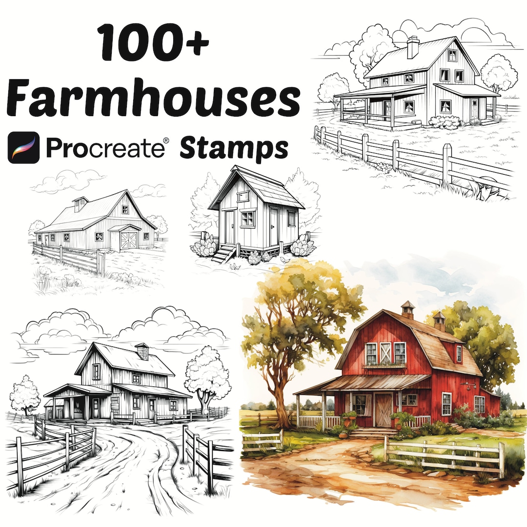 Procreate Farm Houses Stamps | 100+ Farmhouses Procreate Brushes ...