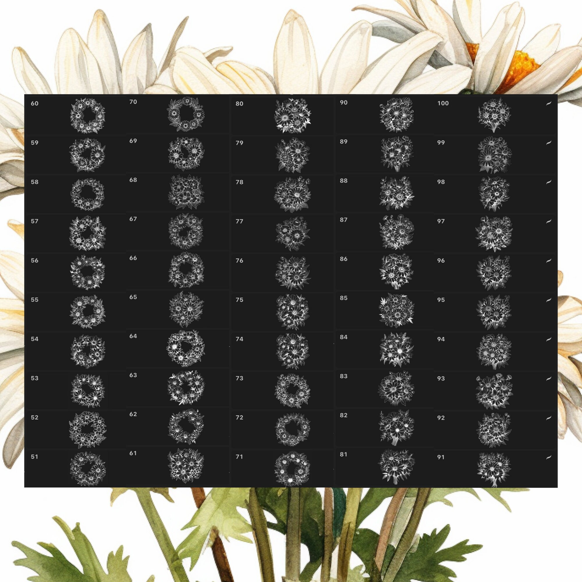Procreate Daisy Flower Stamps 100 Daisy Flower Procreate Brushes ...