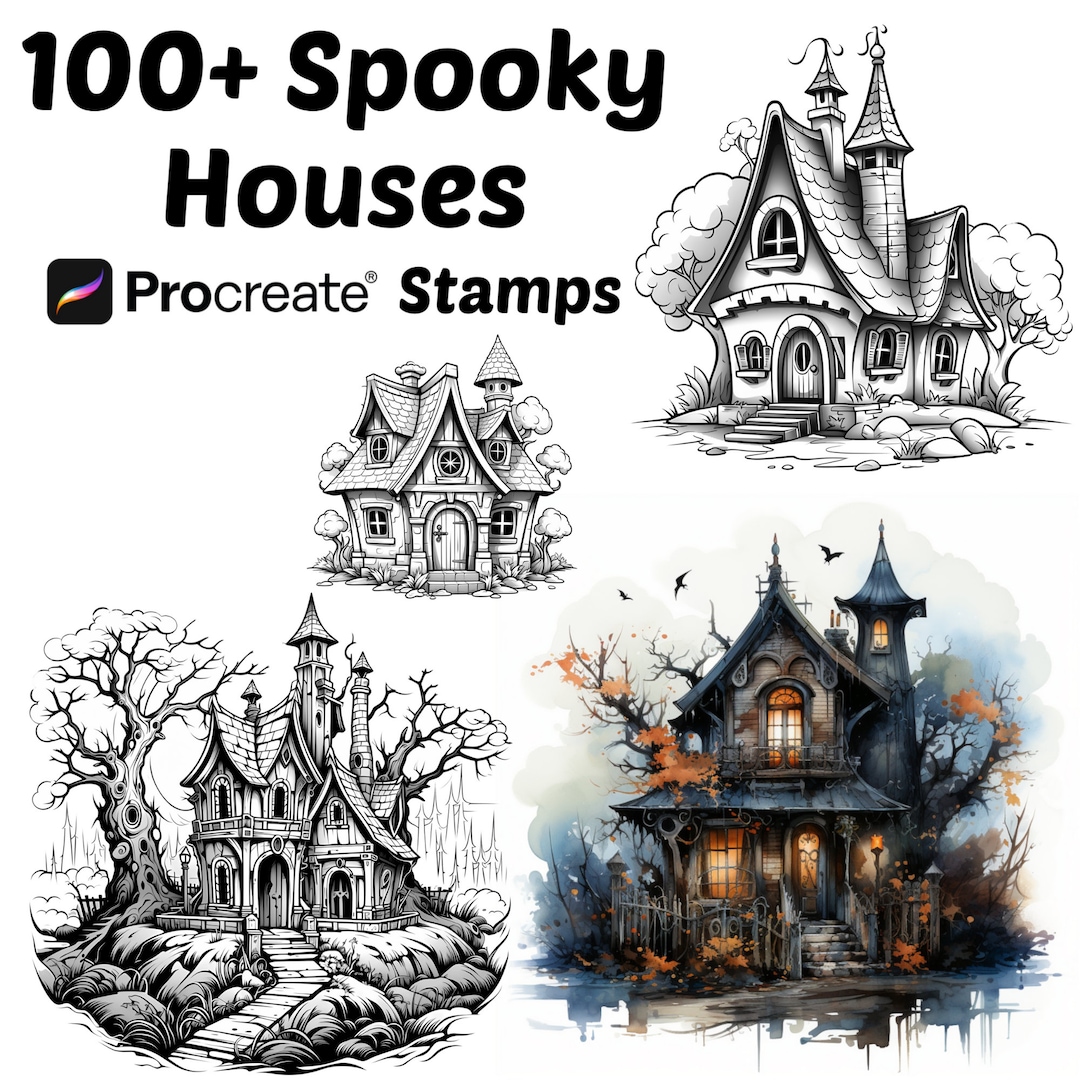 Procreate Spooky Houses Stamps | 100+ Haunted Houses Procreate Brushes ...