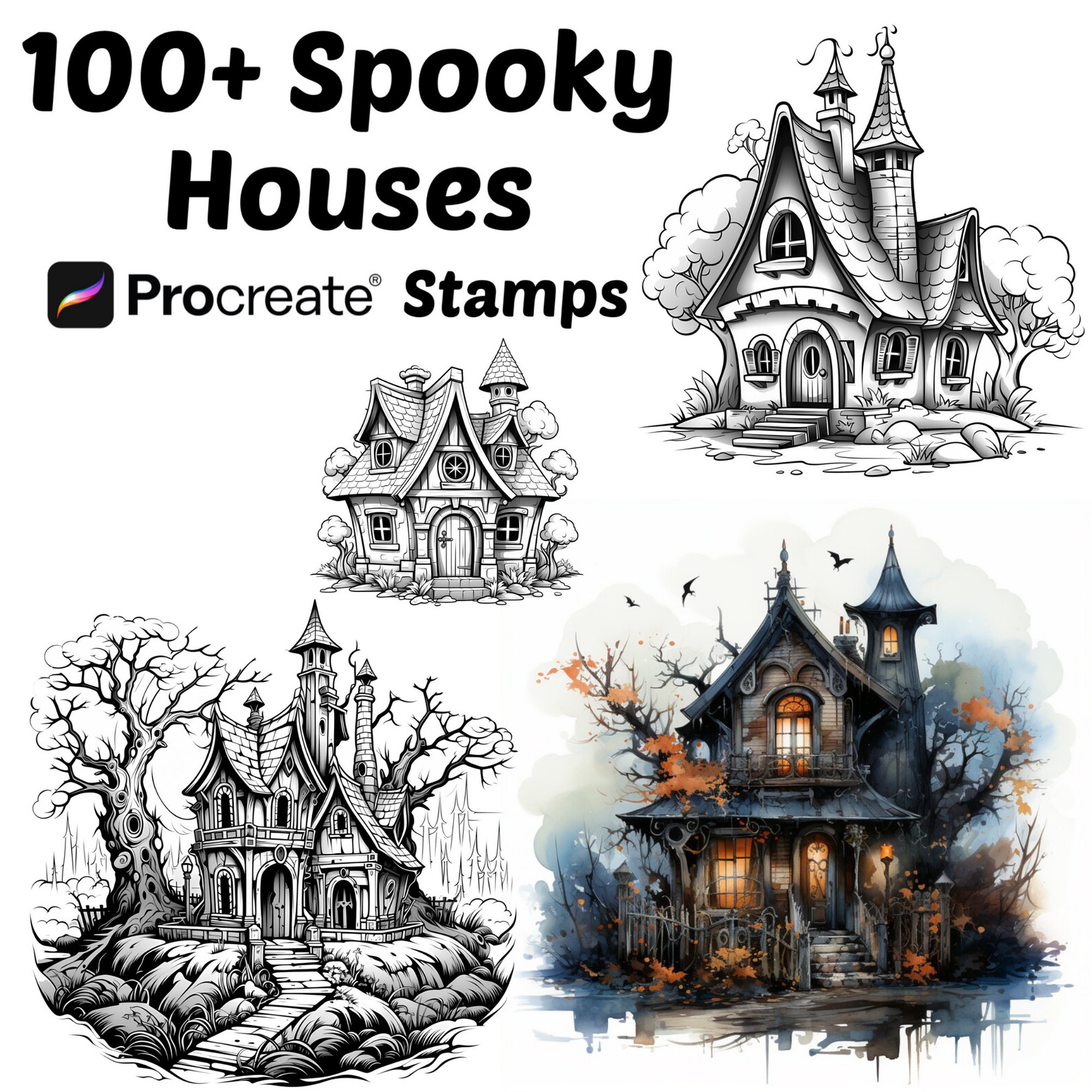 Procreate Spooky Houses Stamps 100 Haunted Houses Procreate Brushes ...