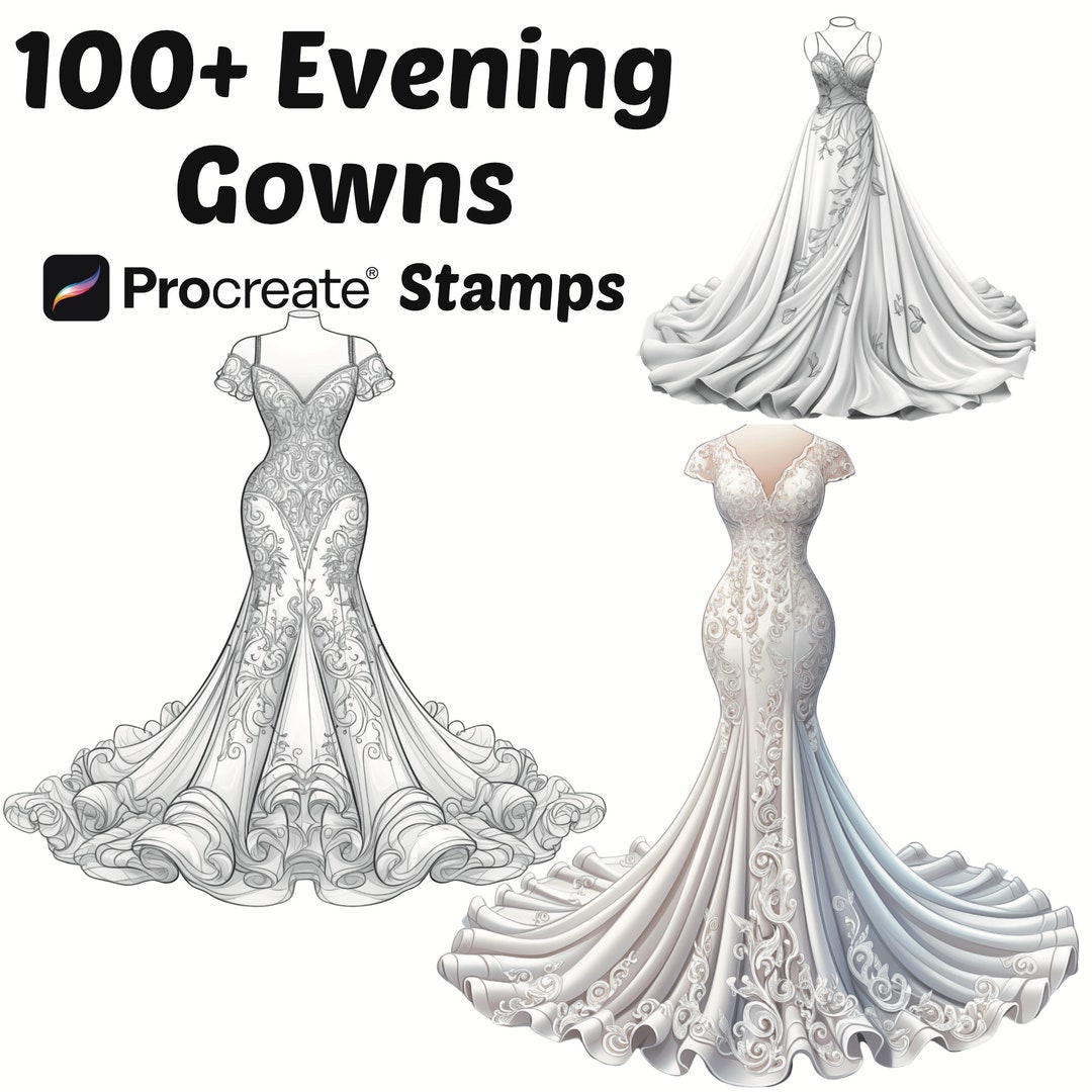 Procreate Evening Gowns Dresses Stamps | 100+ Gowns Procreate Brushes | Clothes Procreate ...