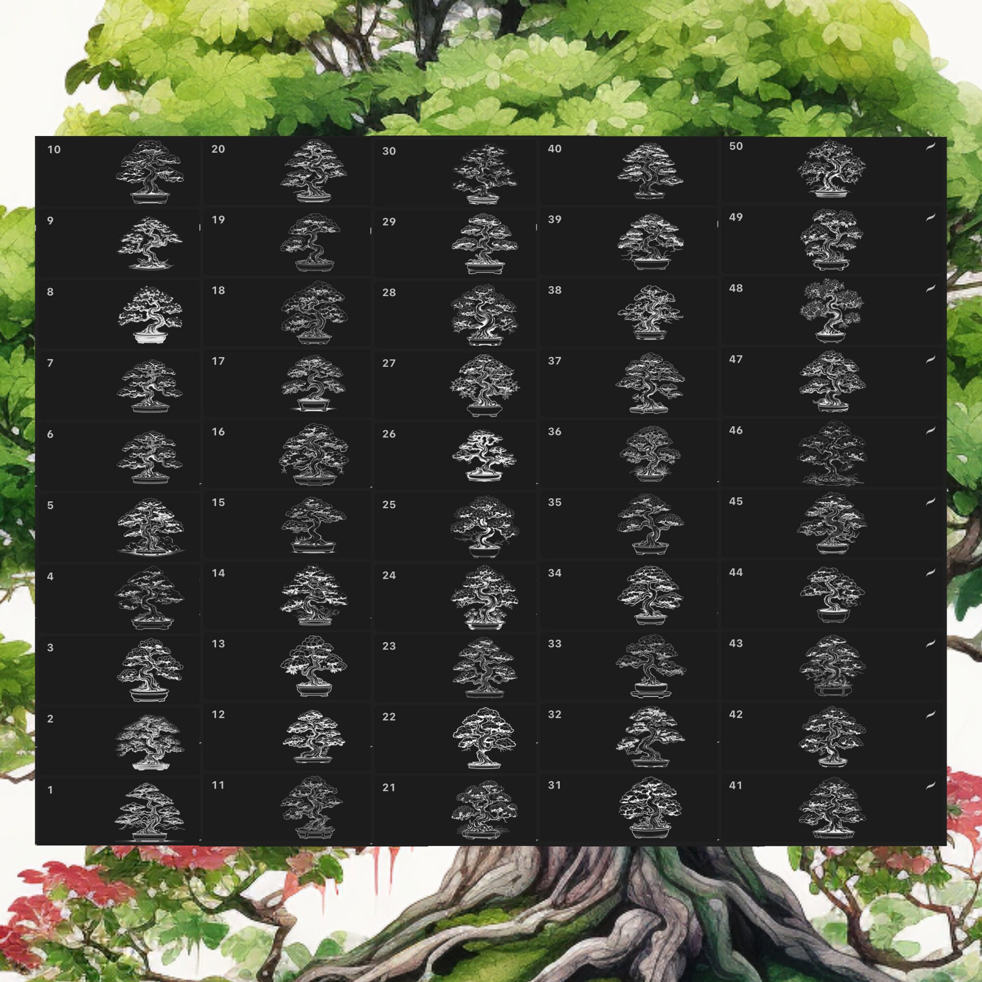 Procreate Bonsai Trees Stamps 100 Trees Procreate Brushes Botanical ...