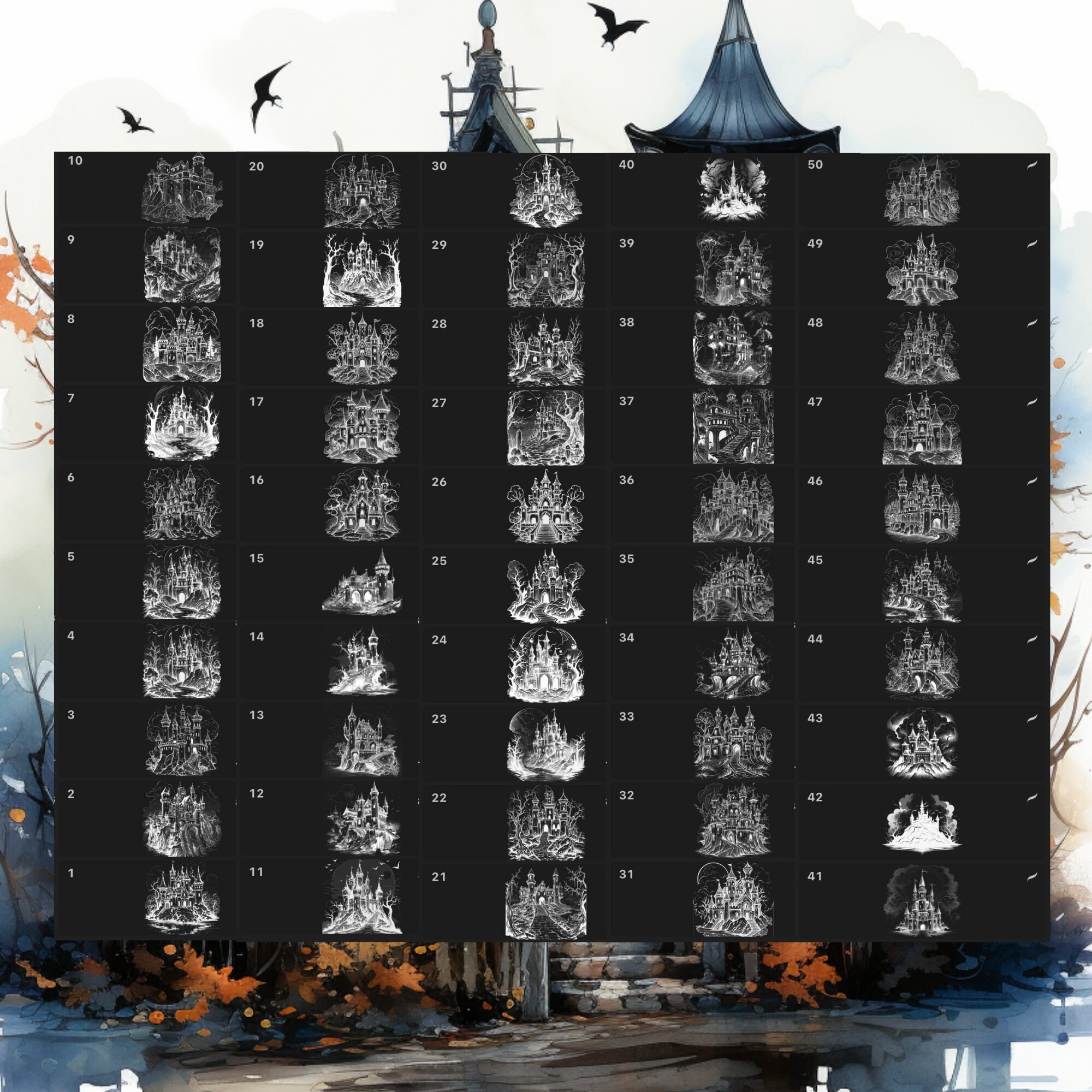 Procreate Spooky Houses Stamps | 100+ Haunted Houses Procreate Brushes ...
