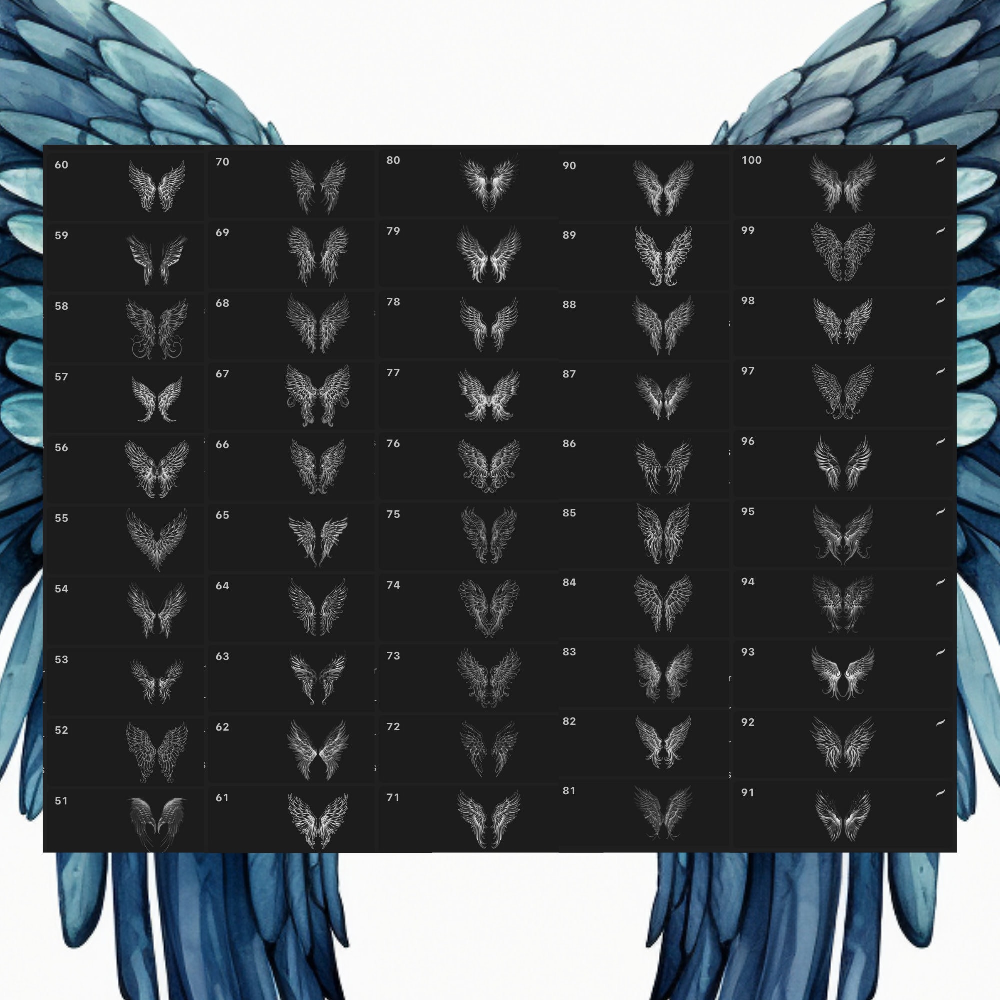 Procreate Angel Wings Stamps 100 Angel Wings Procreate Brushes Object ...