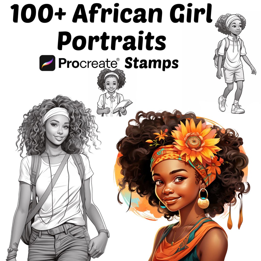 Procreate African Girls Stamps | 100+ Body Poses Procreate | Human ...