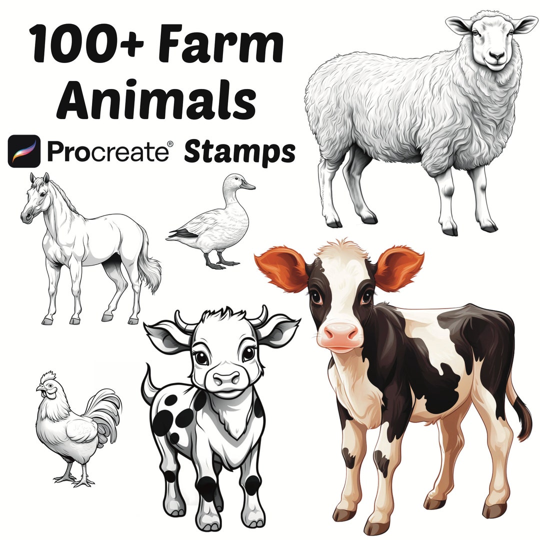 Procreate Animals Stamps | 100+ Farm Animal Procreate Brushes | Animals ...