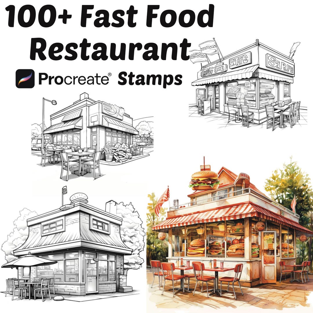 Procreate Fast Food Restaurant Stamps | 100+ Fast Food Restaurant ...