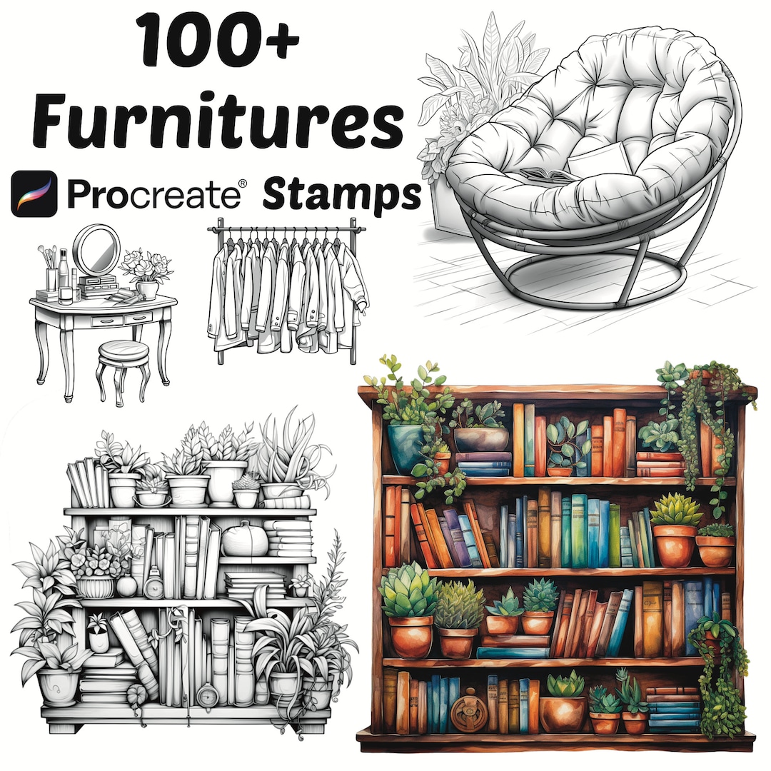 Procreate Furniture Stamps | 100+ Procreate Furniture Items Brushes ...