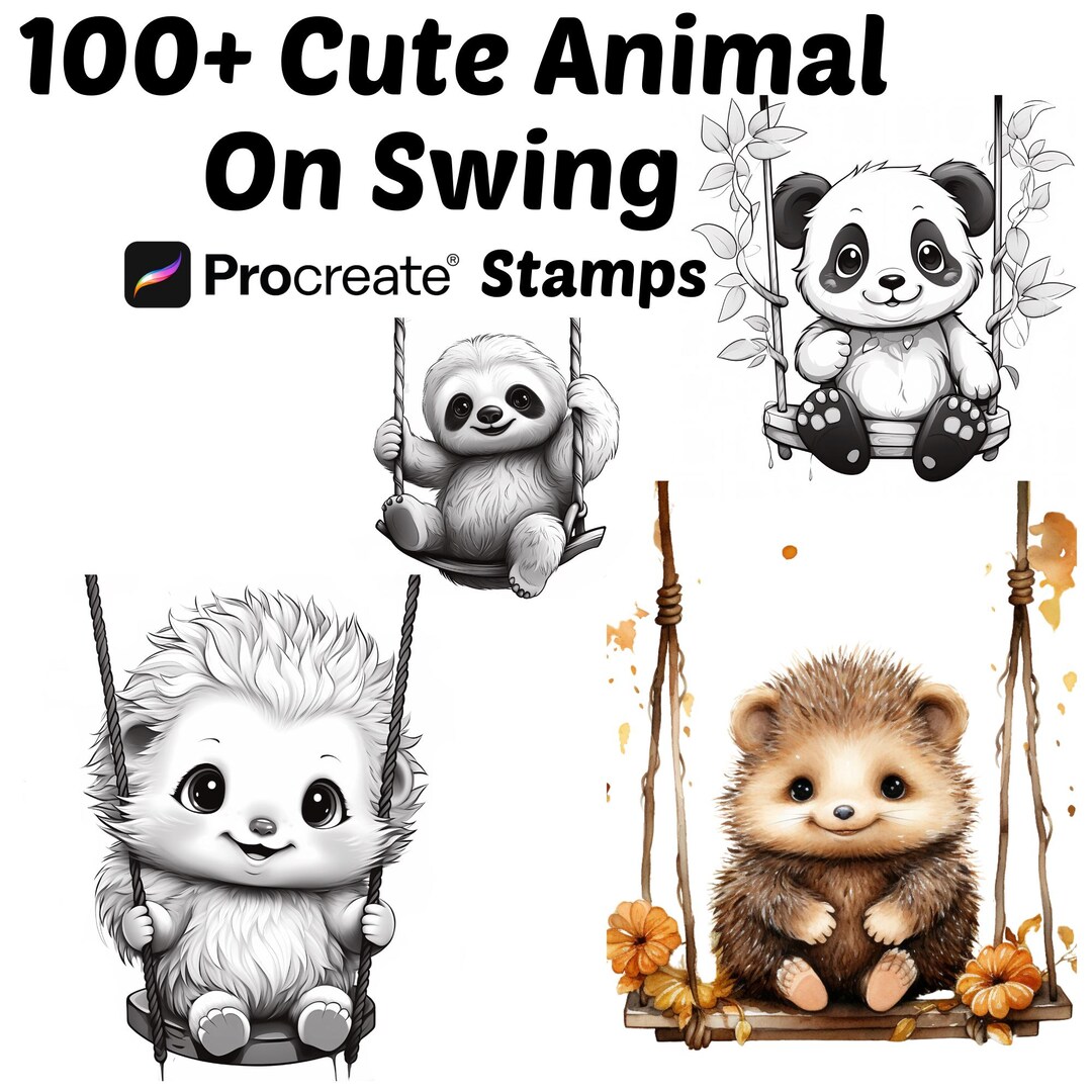 Procreate Cute Animals on Swings | 100+ Cartoon Animal Procreate ...