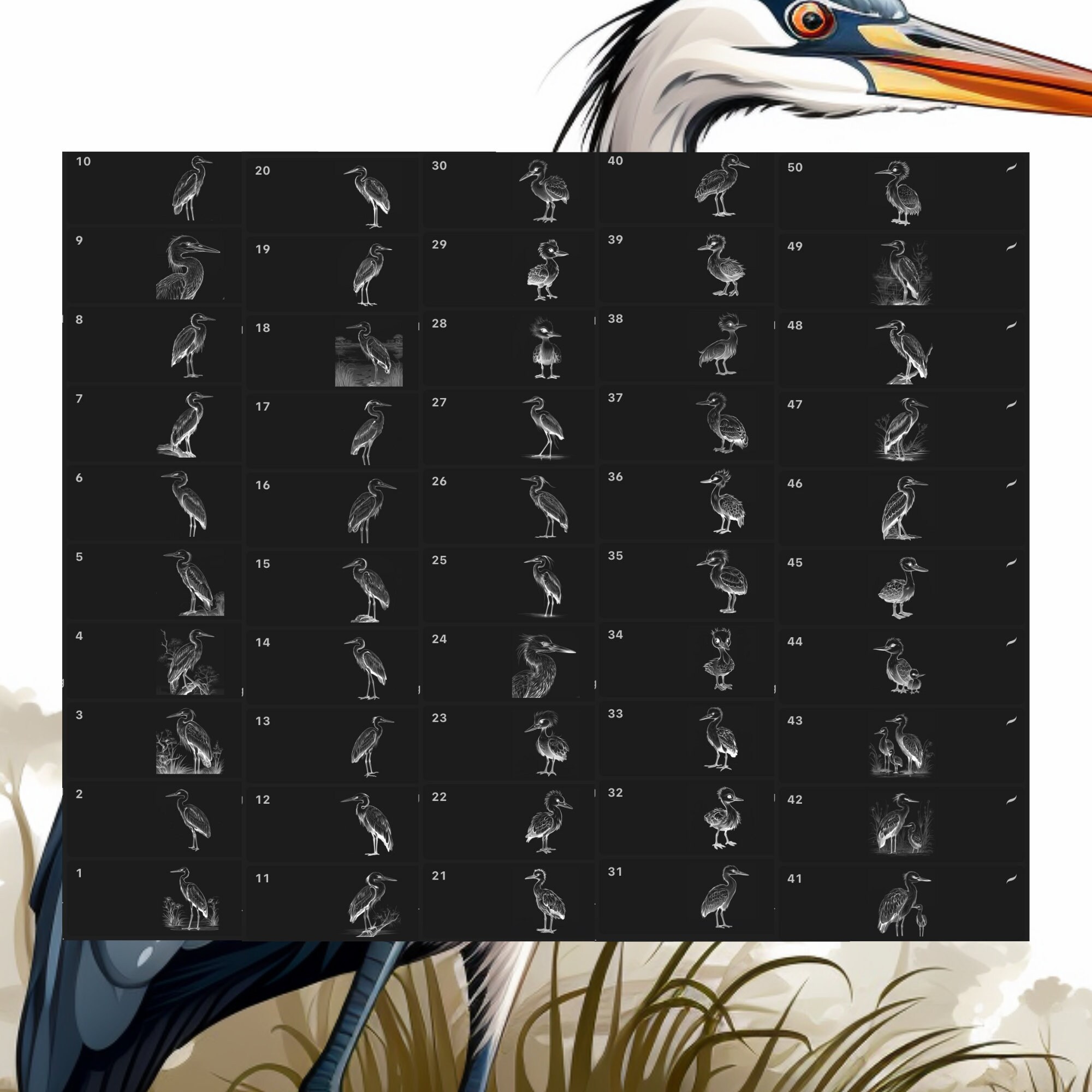 Procreate Animals Stamps | 50+ Heron Bird Procreate Brushes | Animal Procreate Brushes | Nature ...