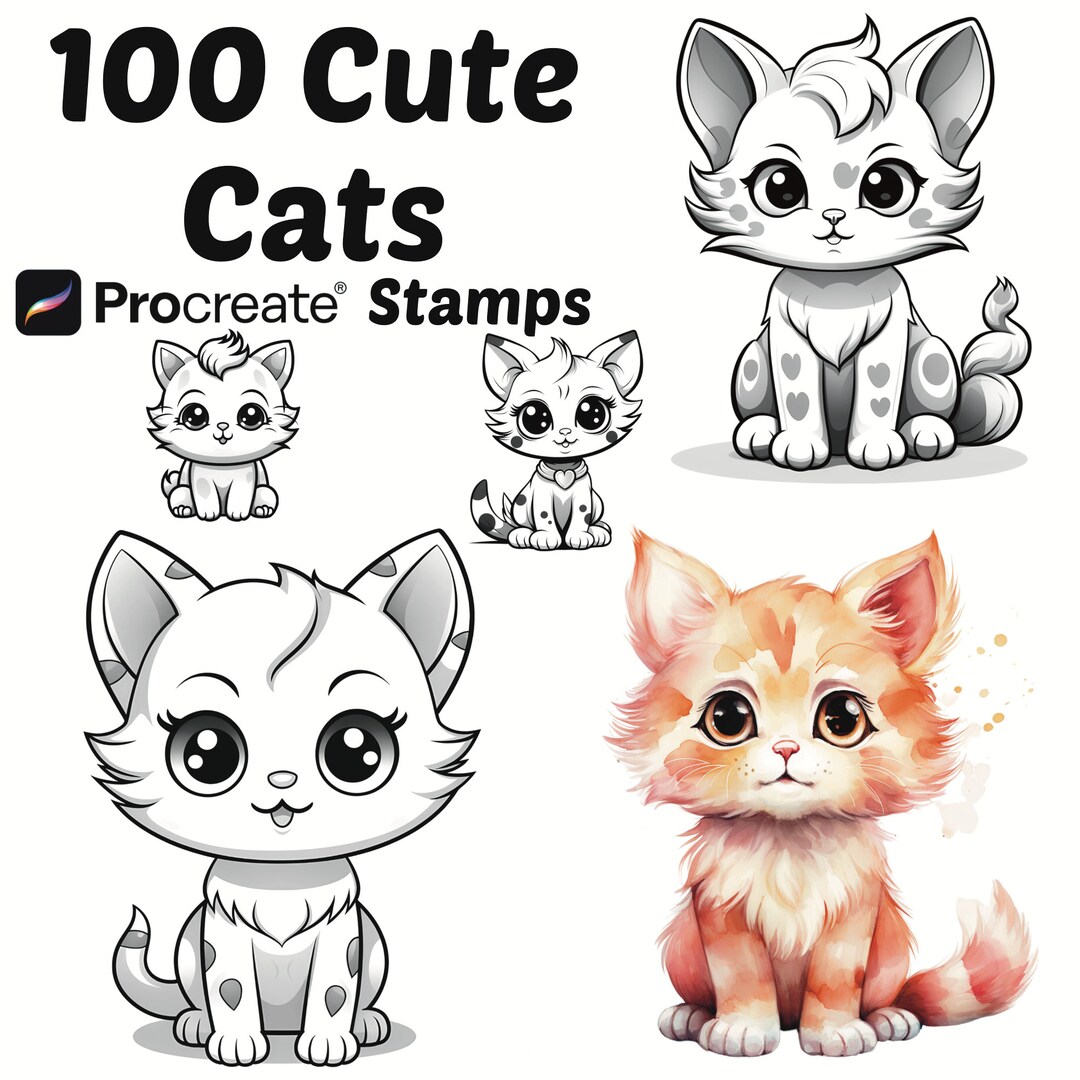 Procreate Animals Stamps | 100 Cute Cats Procreate Brushes | Animals ...