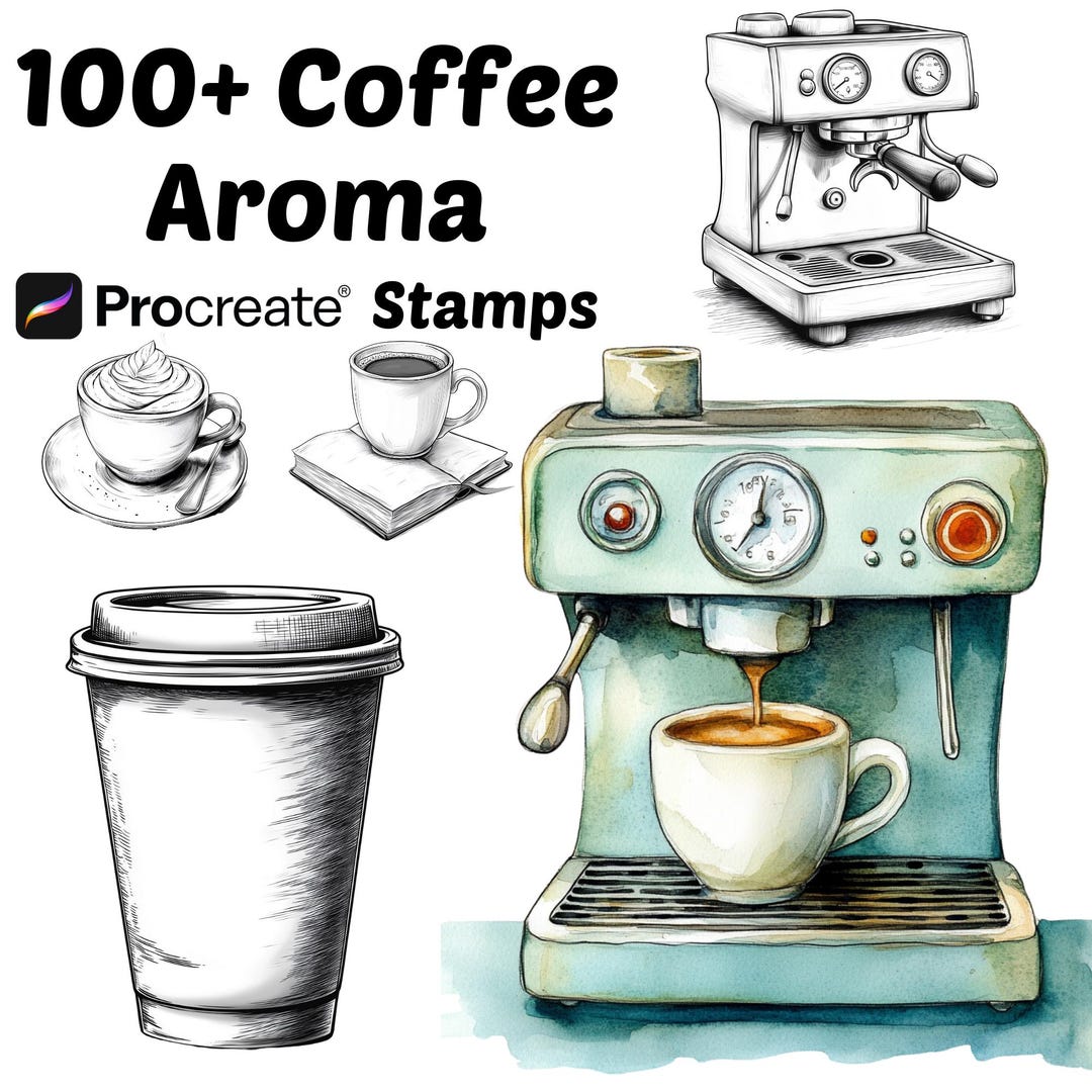 Procreate Coffee World Stamps | 100+ Coffee Cafe Procreate Brushes ...