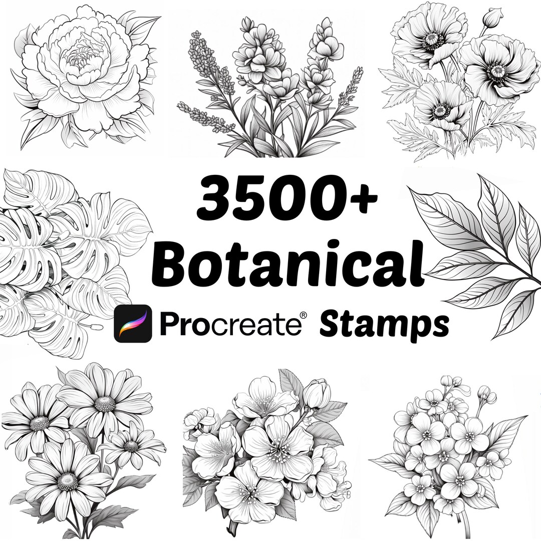 Procreate Botanical Bundle Stamps | 3500+ Flowers Procreate Brushes ...
