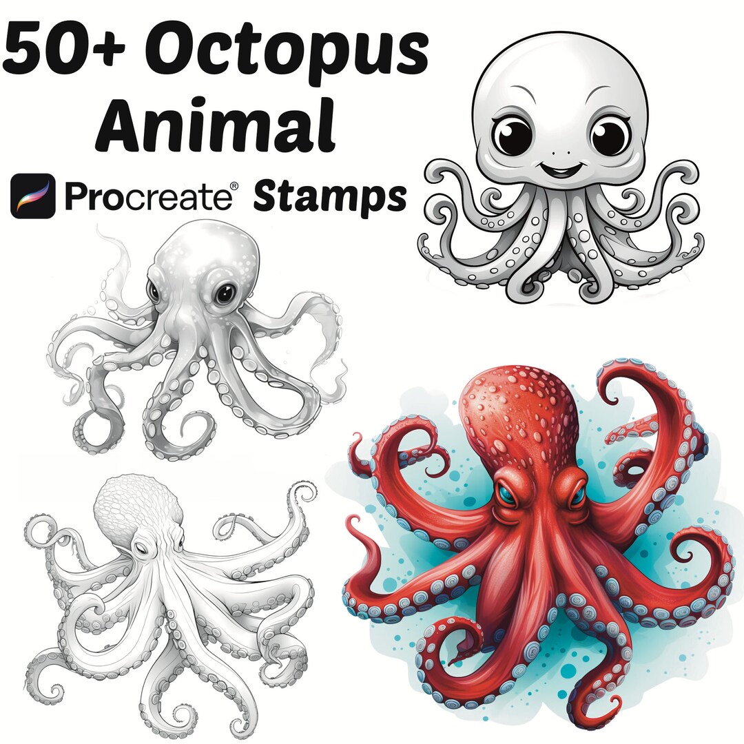 Procreate Animals Stamps | 50+ Octopus Procreate Brushes | Ocean Animal ...