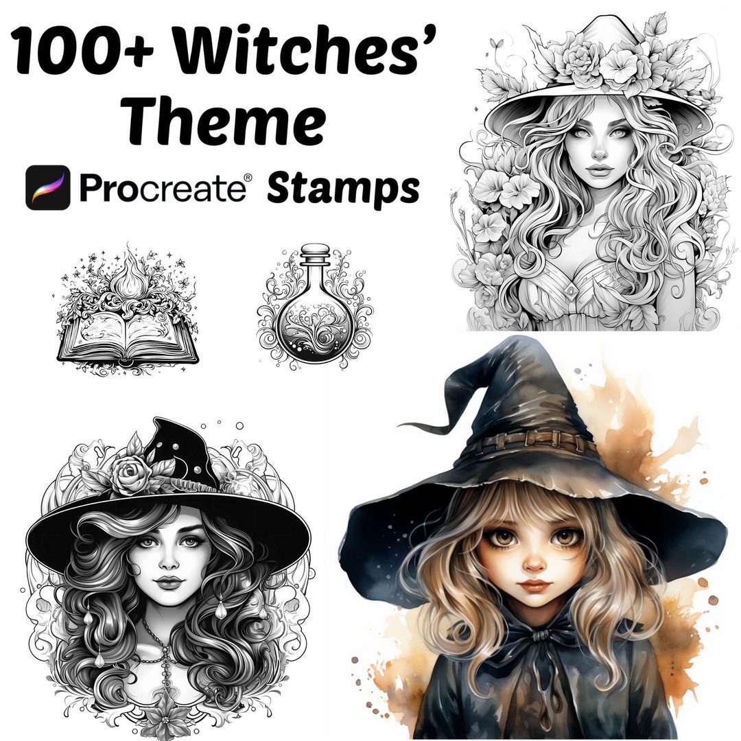 Procreate Witches Theme Stamps | 100+ Spooky Elements Procreate Brushes ...