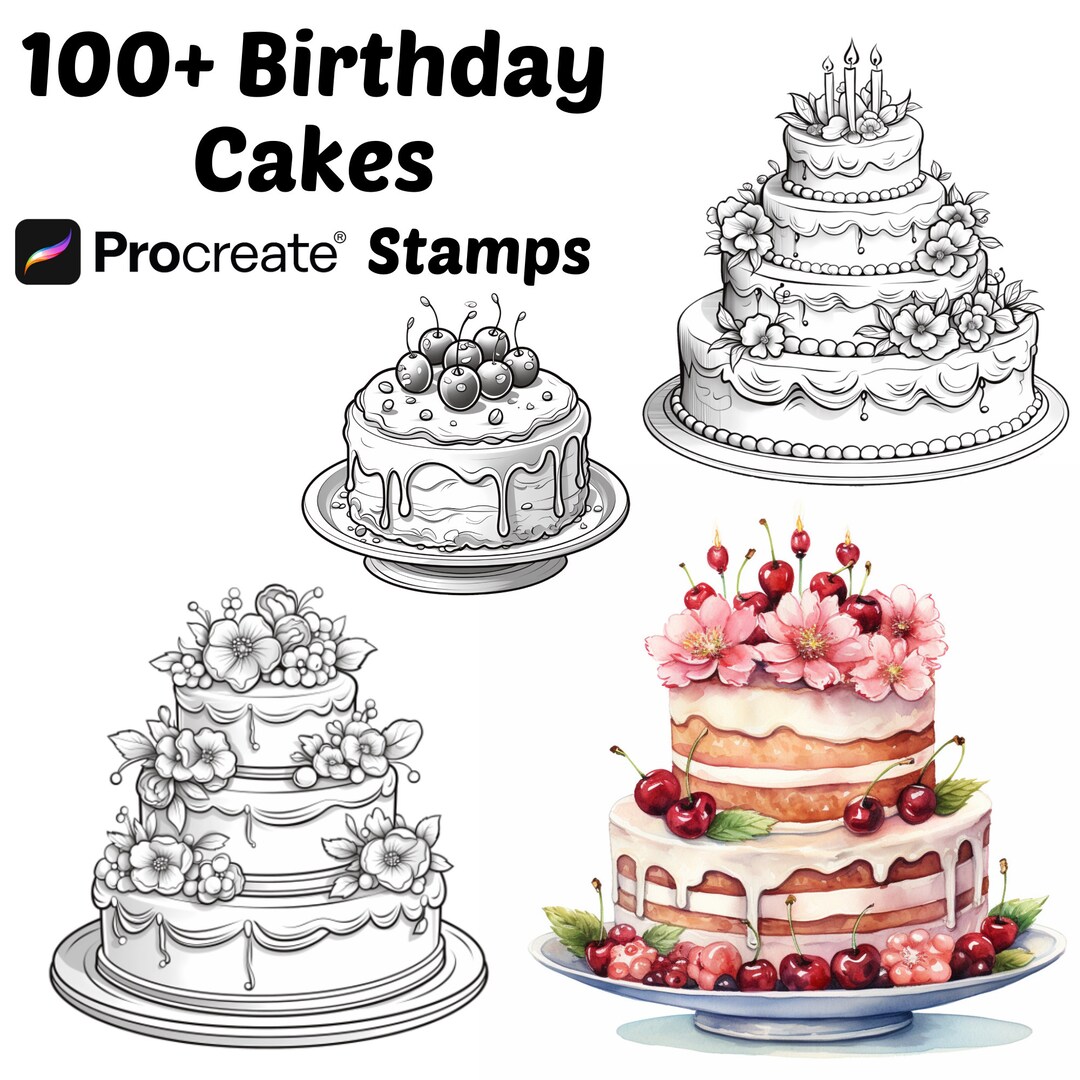 Procreate Birthday Cake Stamps | 120+ Cake Procreate Brushes | Food ...