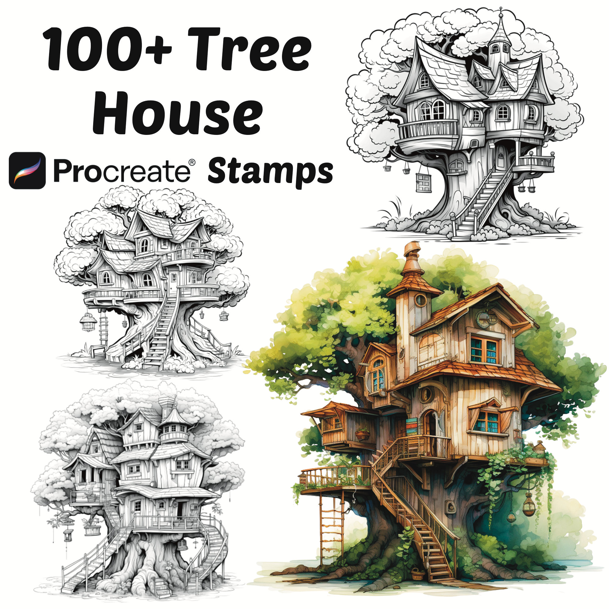Procreate Tree House Stamps 100 Tree Houses Procreate - Etsy