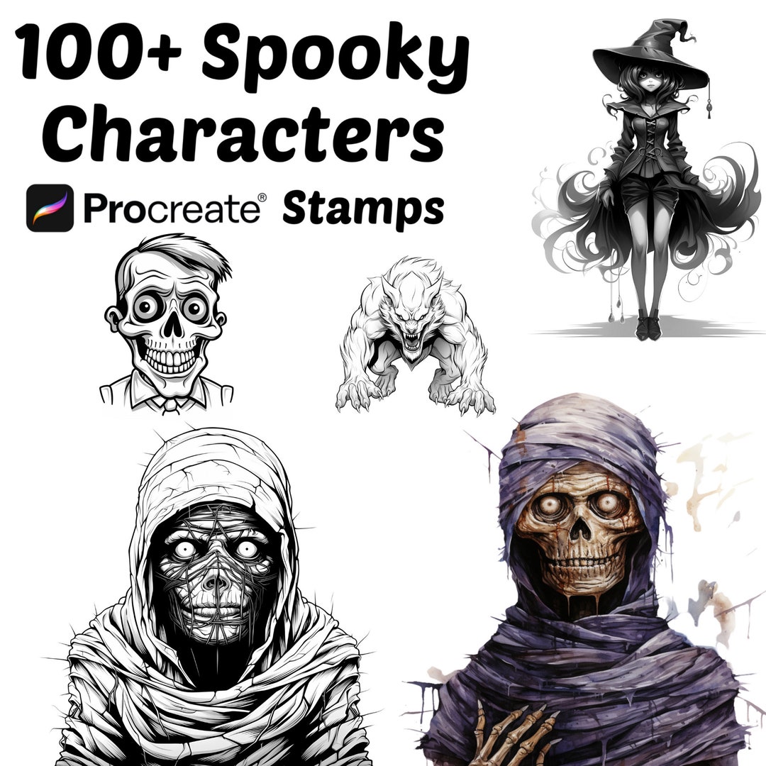 Procreate Halloween Characters Stamps | 100+ Haunted Characters ...