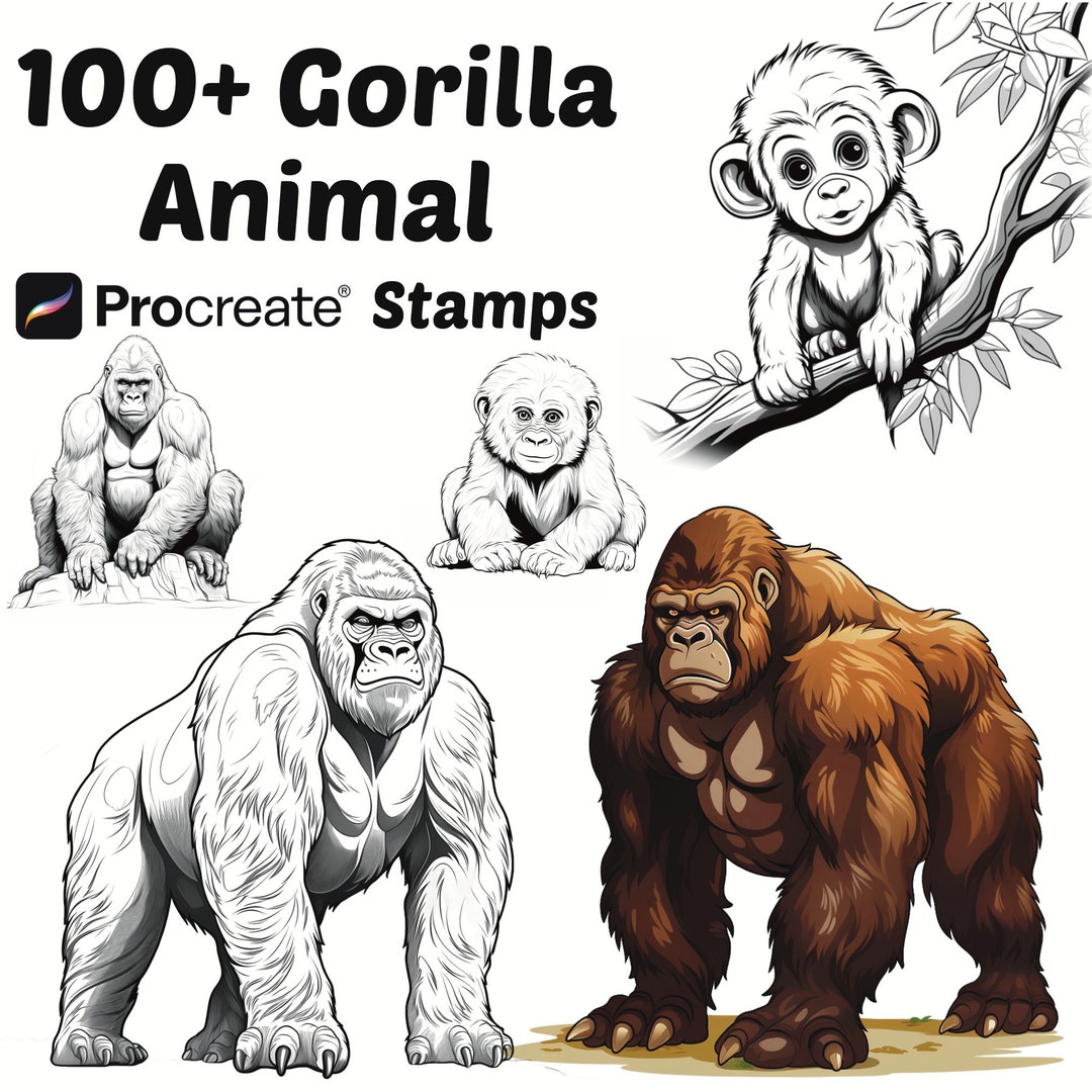 Procreate Animals Stamps | 100+ Gorilla Procreate Brushes | Animal Procreate Brushes | Nature ...