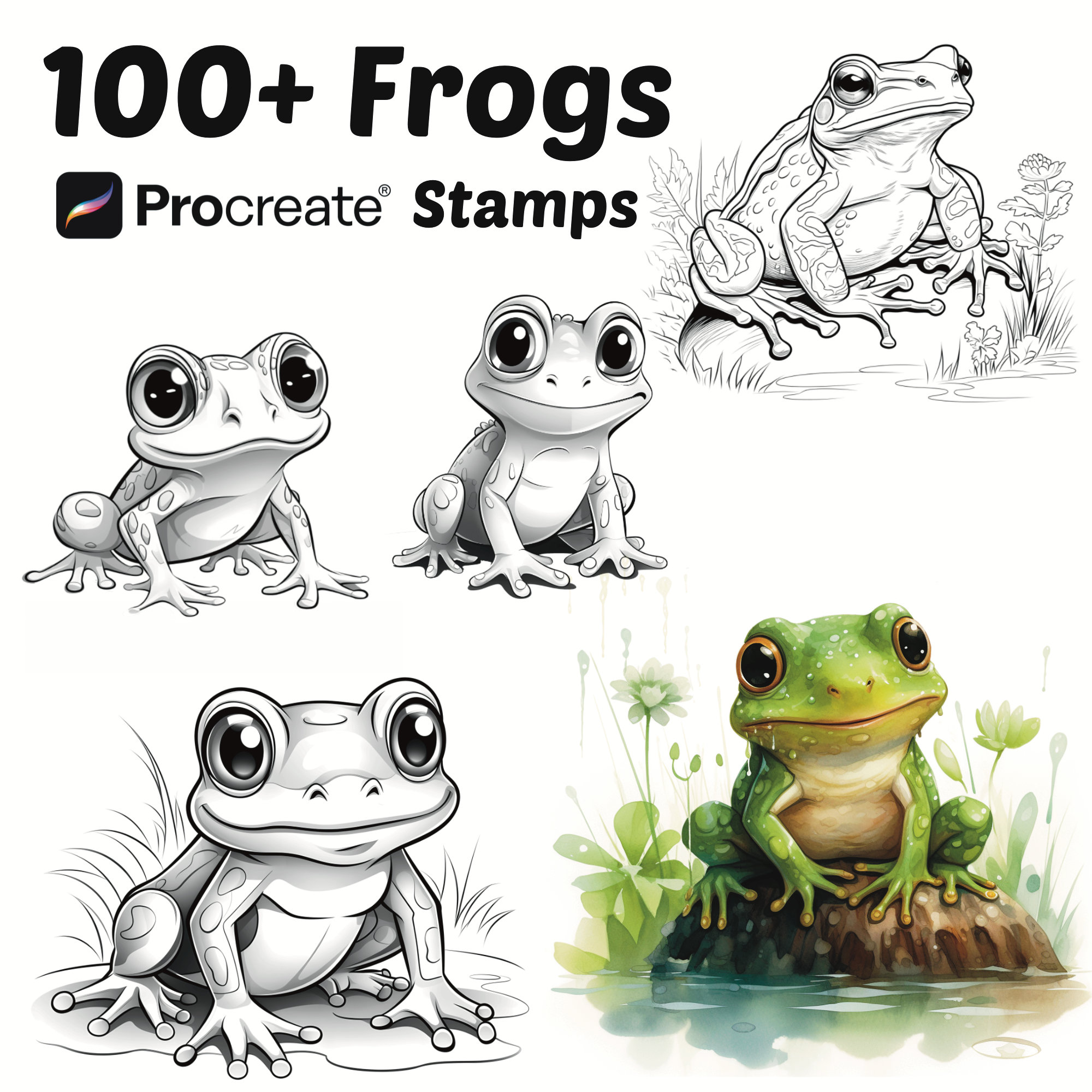Procreate Animals Stamps 100 Cute Frog Procreate Brushes Frog Animals Procreate Brushes ...