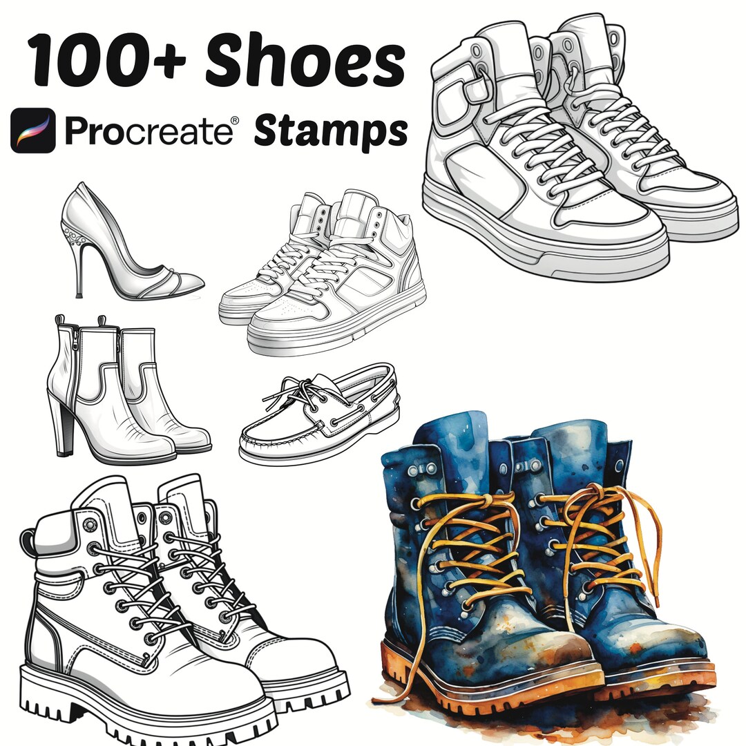 Procreate Shoes Stamps | 100+ Shoes Procreate Brushes | Footwear ...