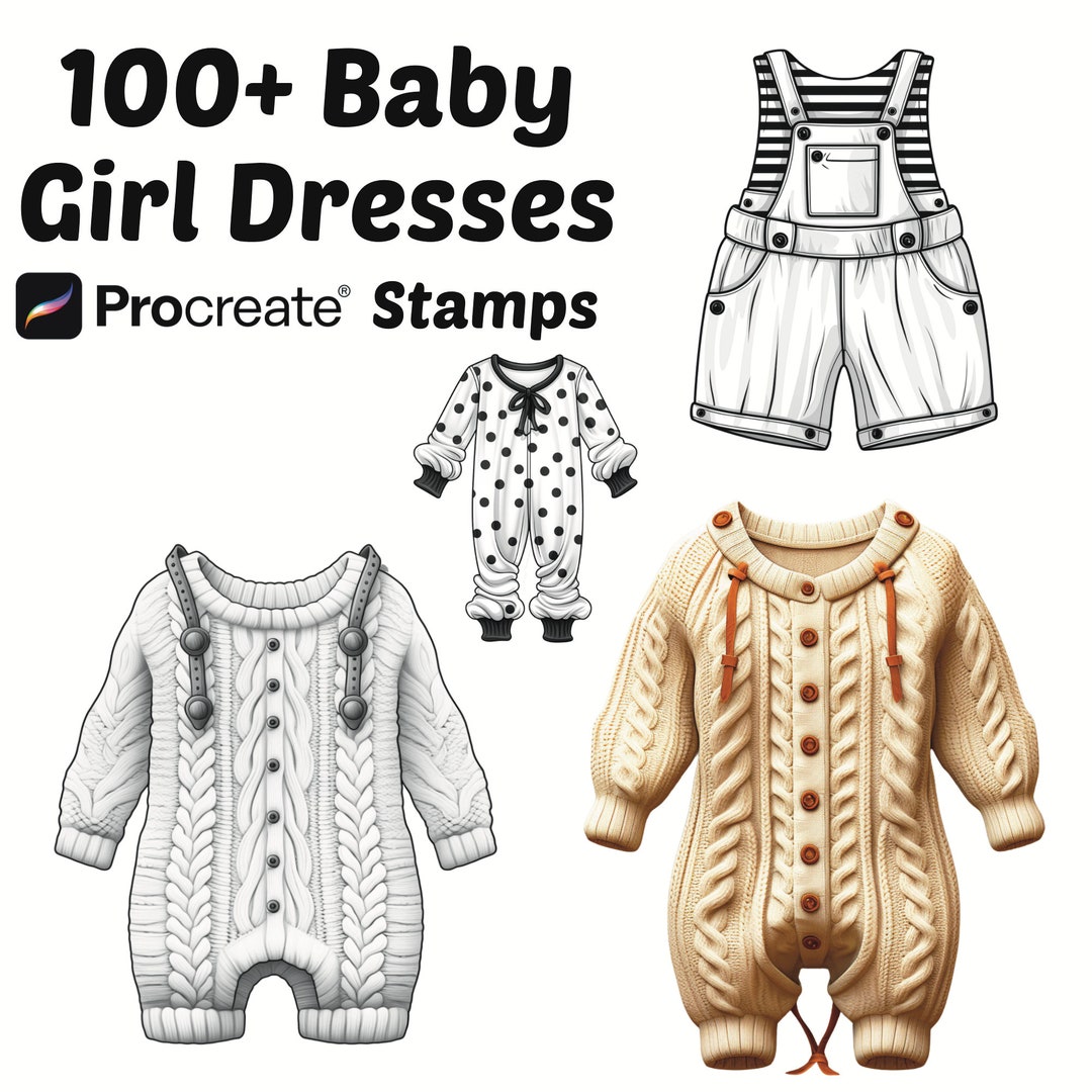 Procreate Baby Girl Dresses Stamps | 100+ Kids Wear Procreate Brushes ...