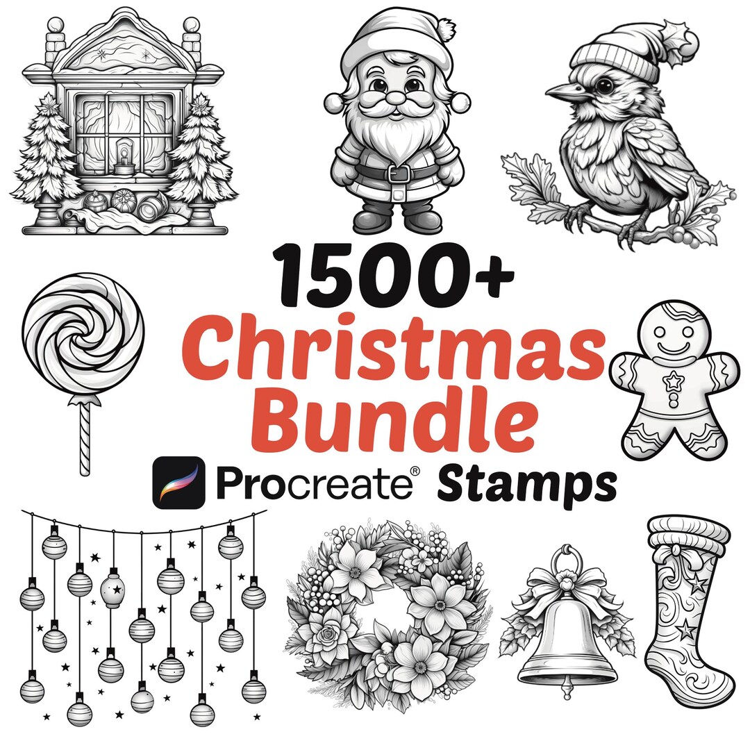 Procreate Christmas Stamps Bundle | 1500+ Christmas Procreate Brushes ...