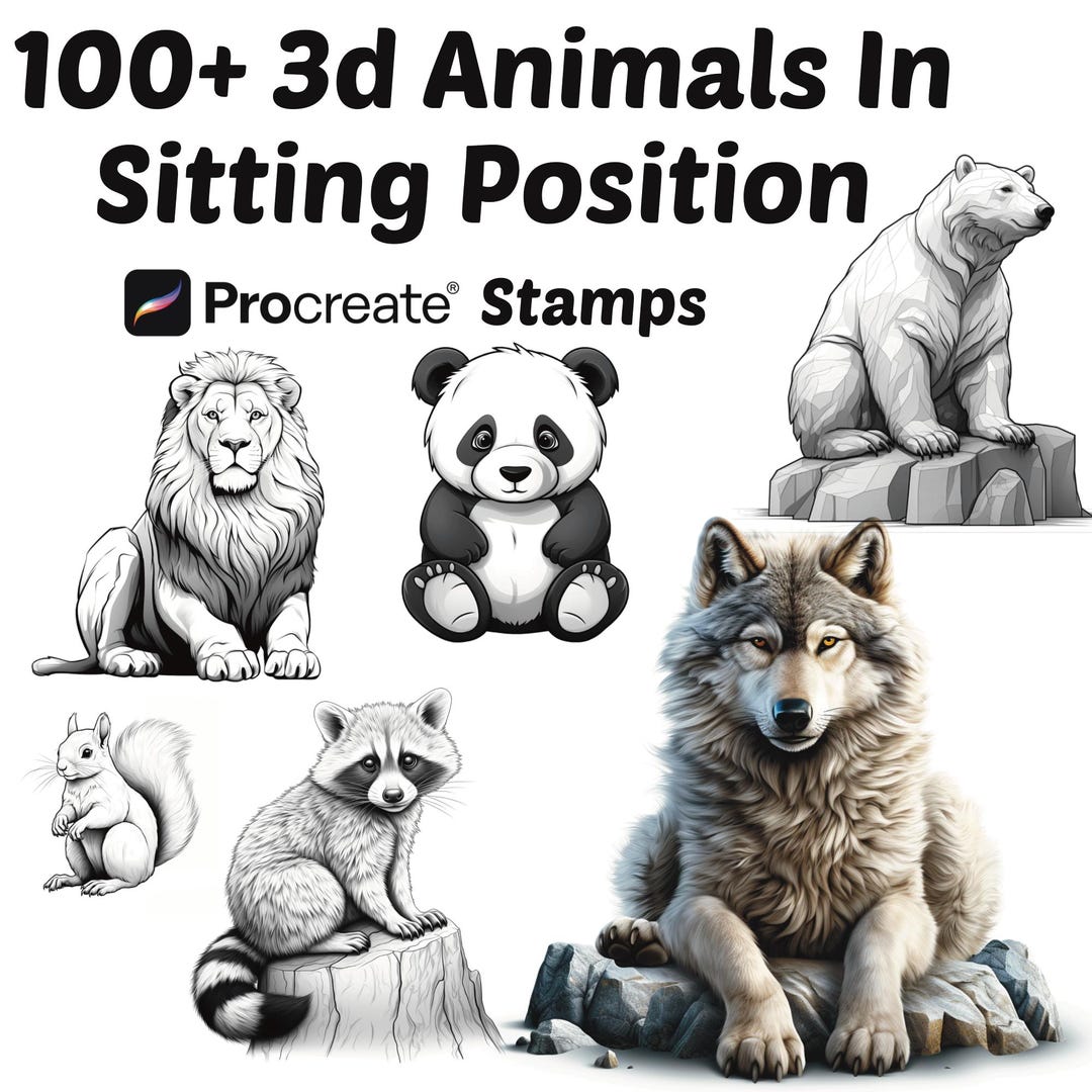 Procreate 3D Cute Animals in Sitting Position | 100+ Cartoon Animals ...