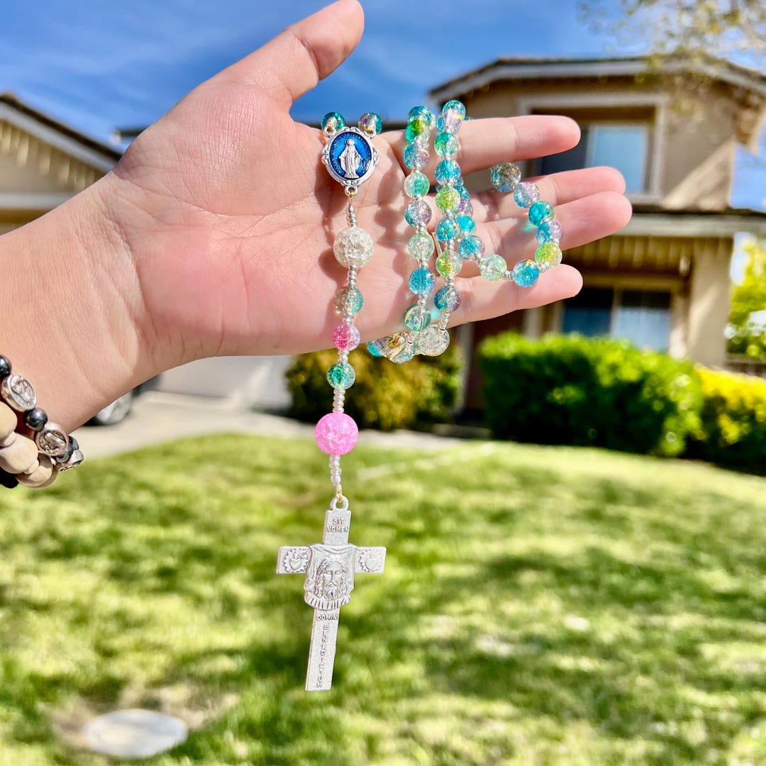 Aurora Borealis + Holy Face Crucifix | MCJ Rosaries - Etsy